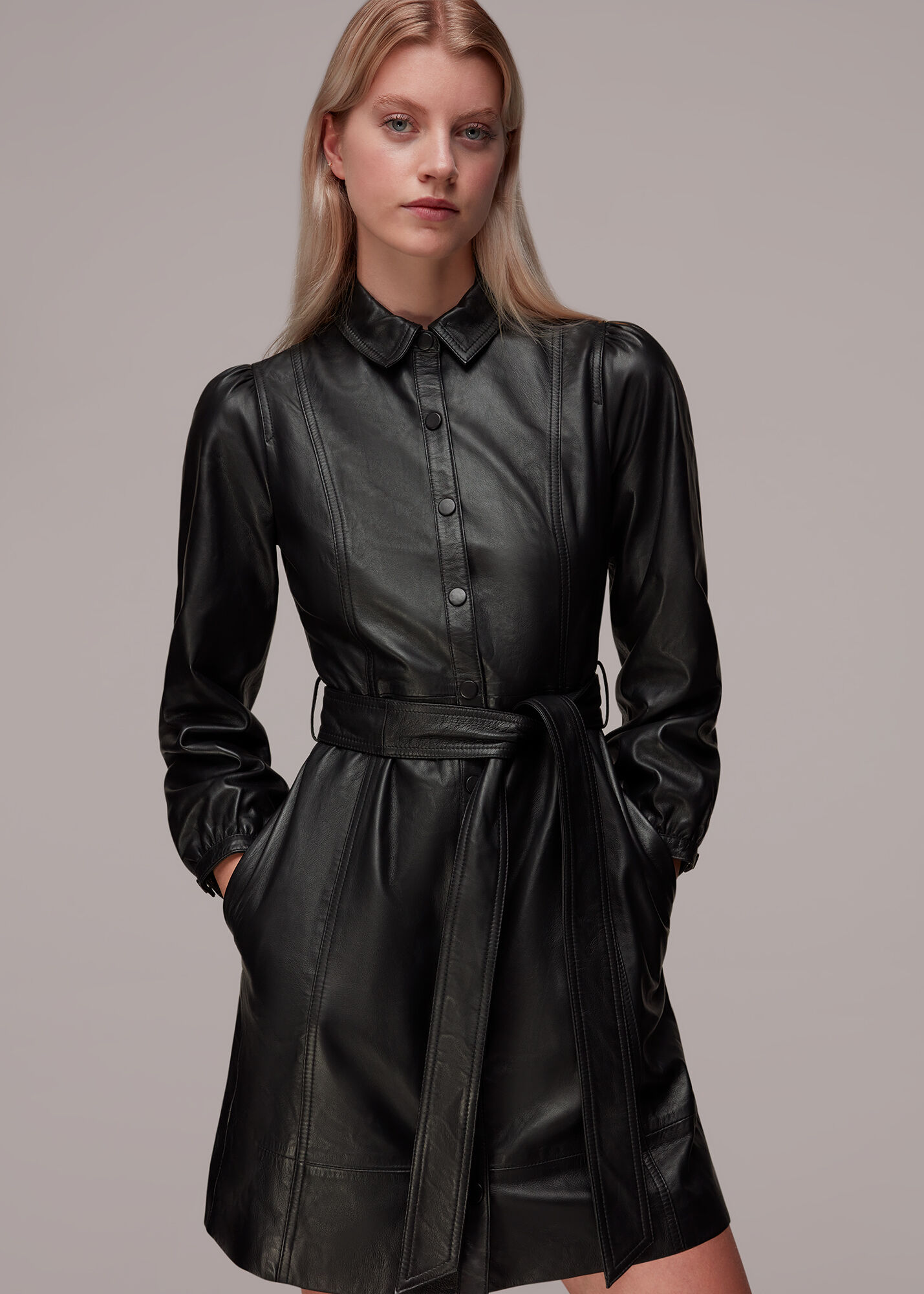 Black Phoebe Short Leather Dress | WHISTLES | Whistles UK