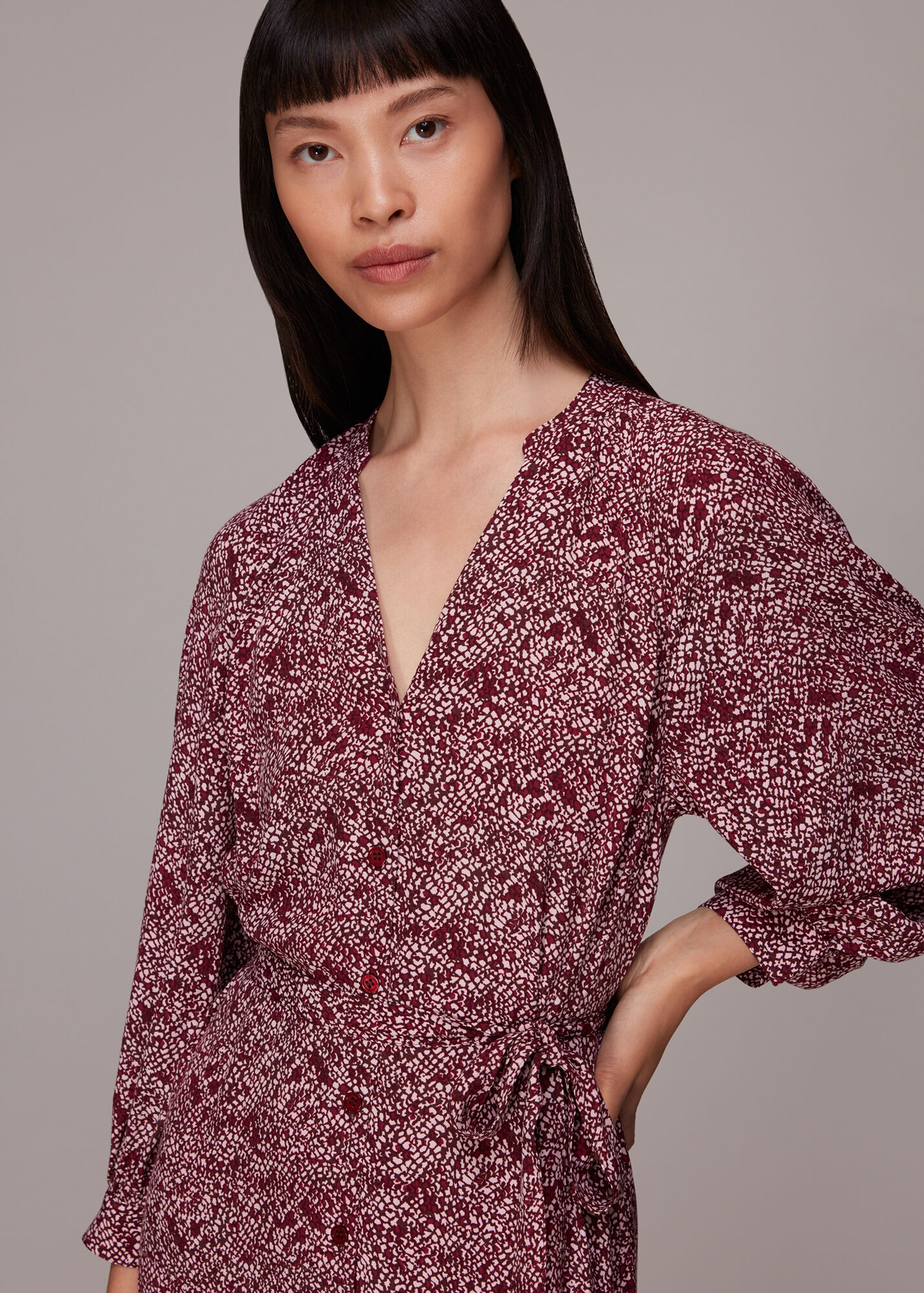 Pink/Multi Rough Weave Lizzie Midi Dress | WHISTLES