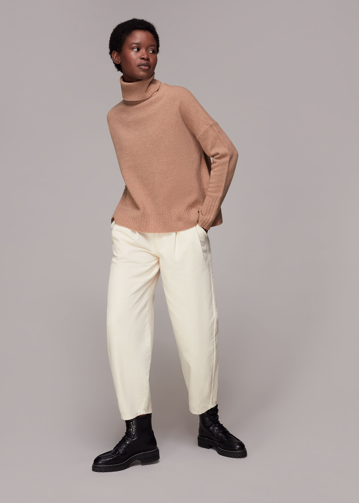 Camel Roll Neck Wool Knit | WHISTLES | Whistles UK