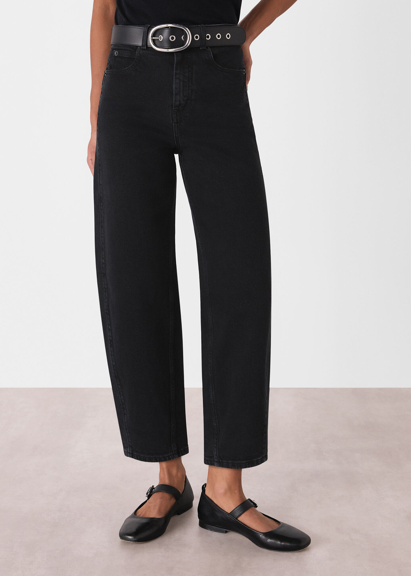 Black High-Waisted Barrel-Leg Jeans | Whistles | Whistles UK