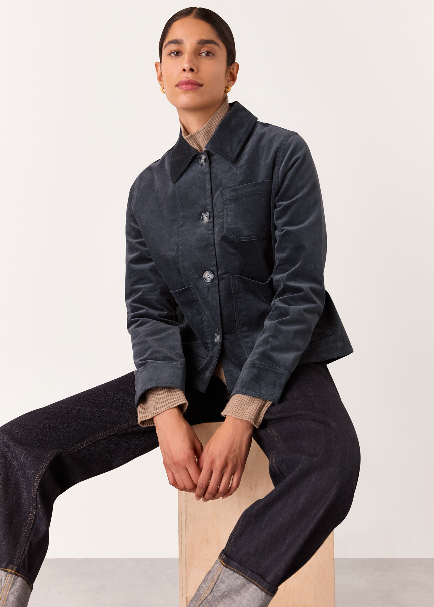 Women's Dark Grey Brushed Cotton Boxy Jacket | Whistles UK