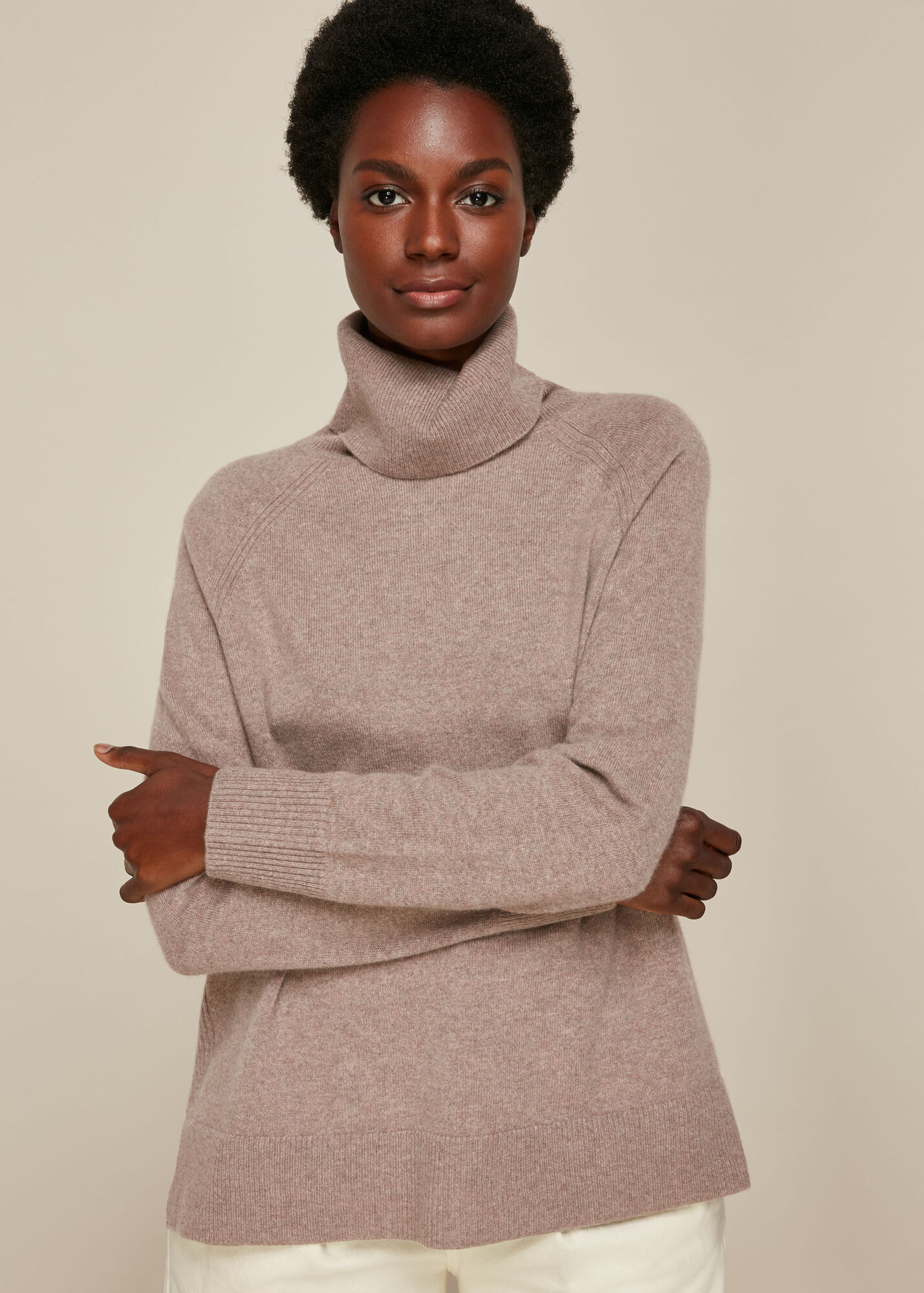 Oatmeal Cashmere Roll Neck Knit | WHISTLES | Whistles UK