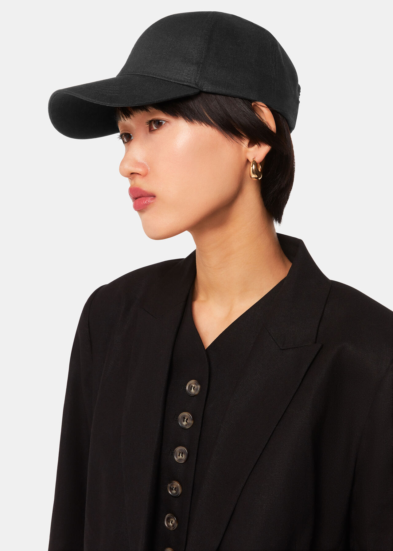 Black Linen Cap | WHISTLES | Whistles UK