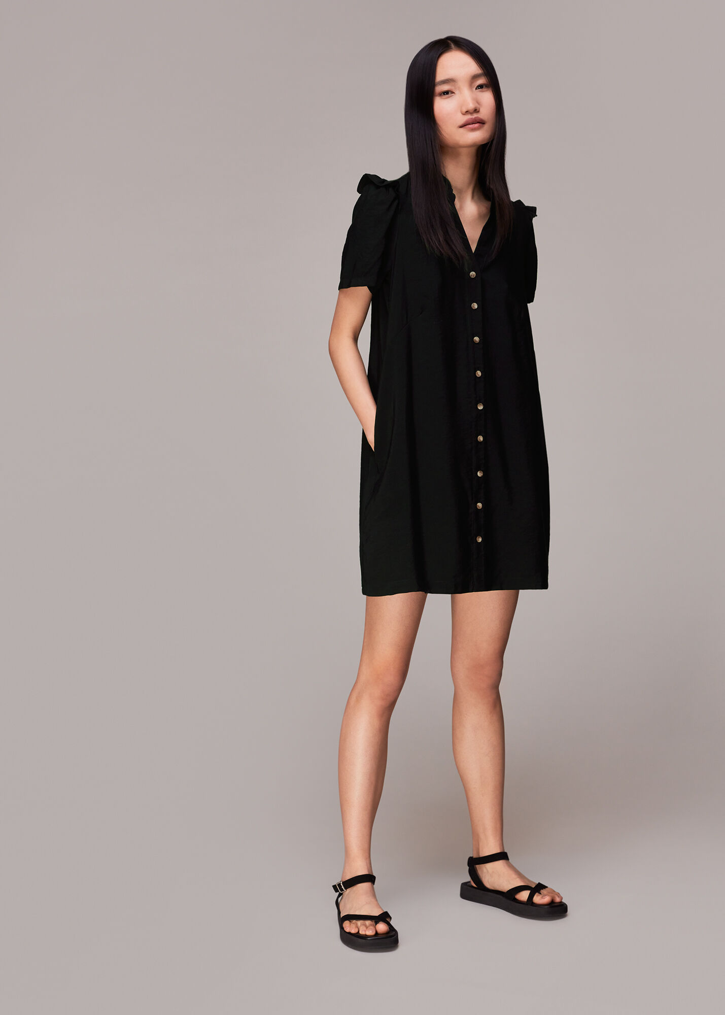 Black Rosalie Button Through Dress | WHISTLES