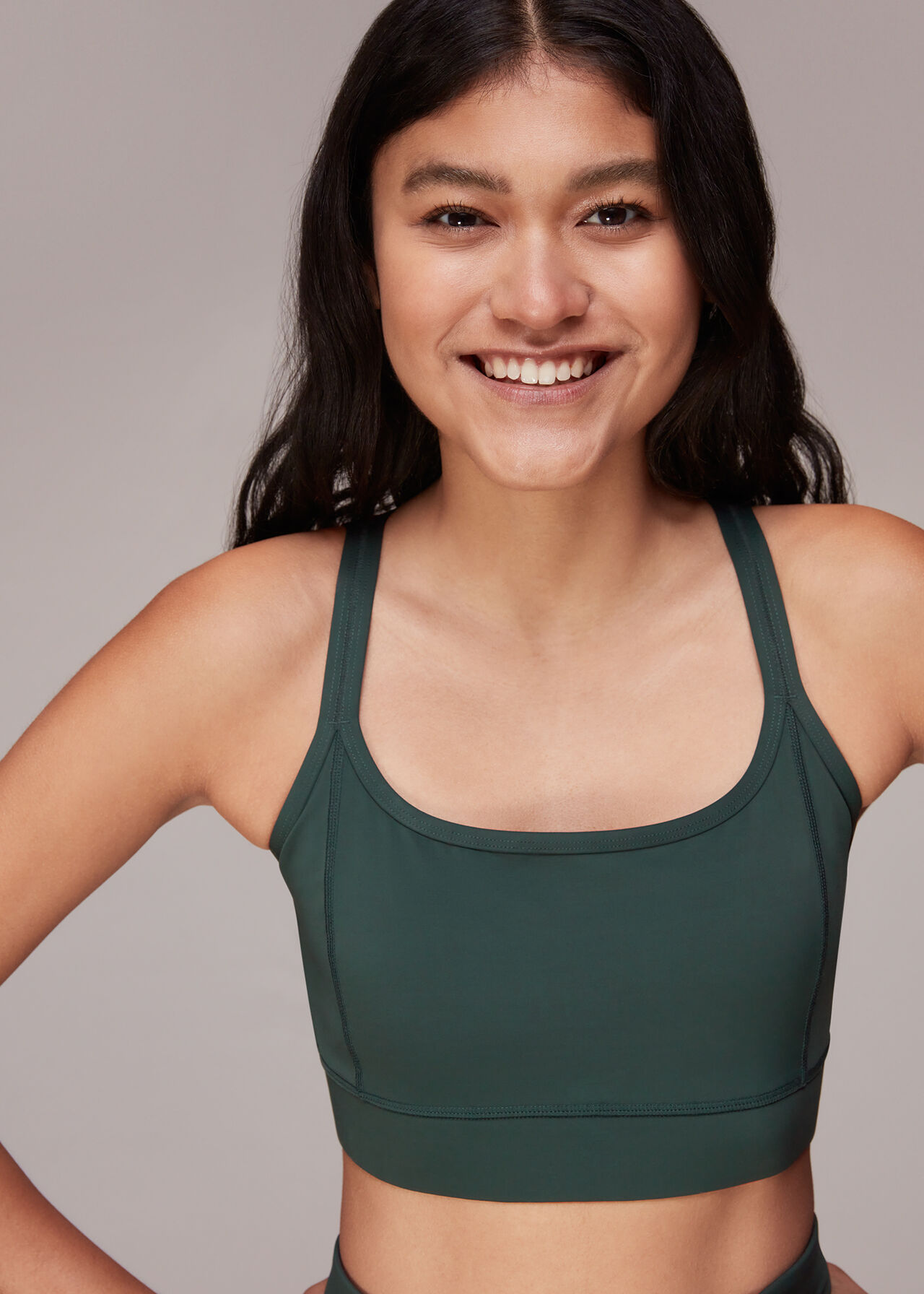 Khaki Cross Back Sports Bra | WHISTLES | Whistles UK