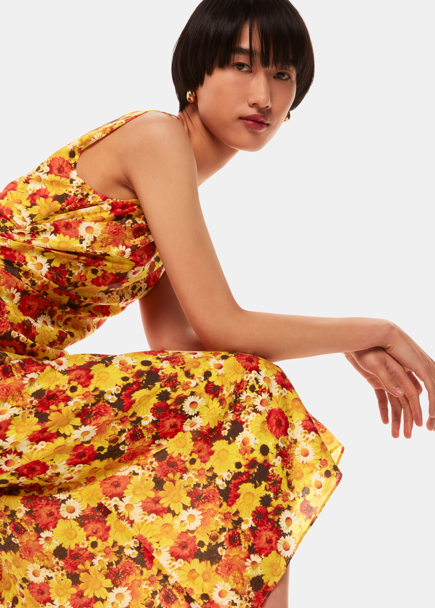 Orange/Multi Photographic Daisy Midi Dress | WHISTLES | Whistles US