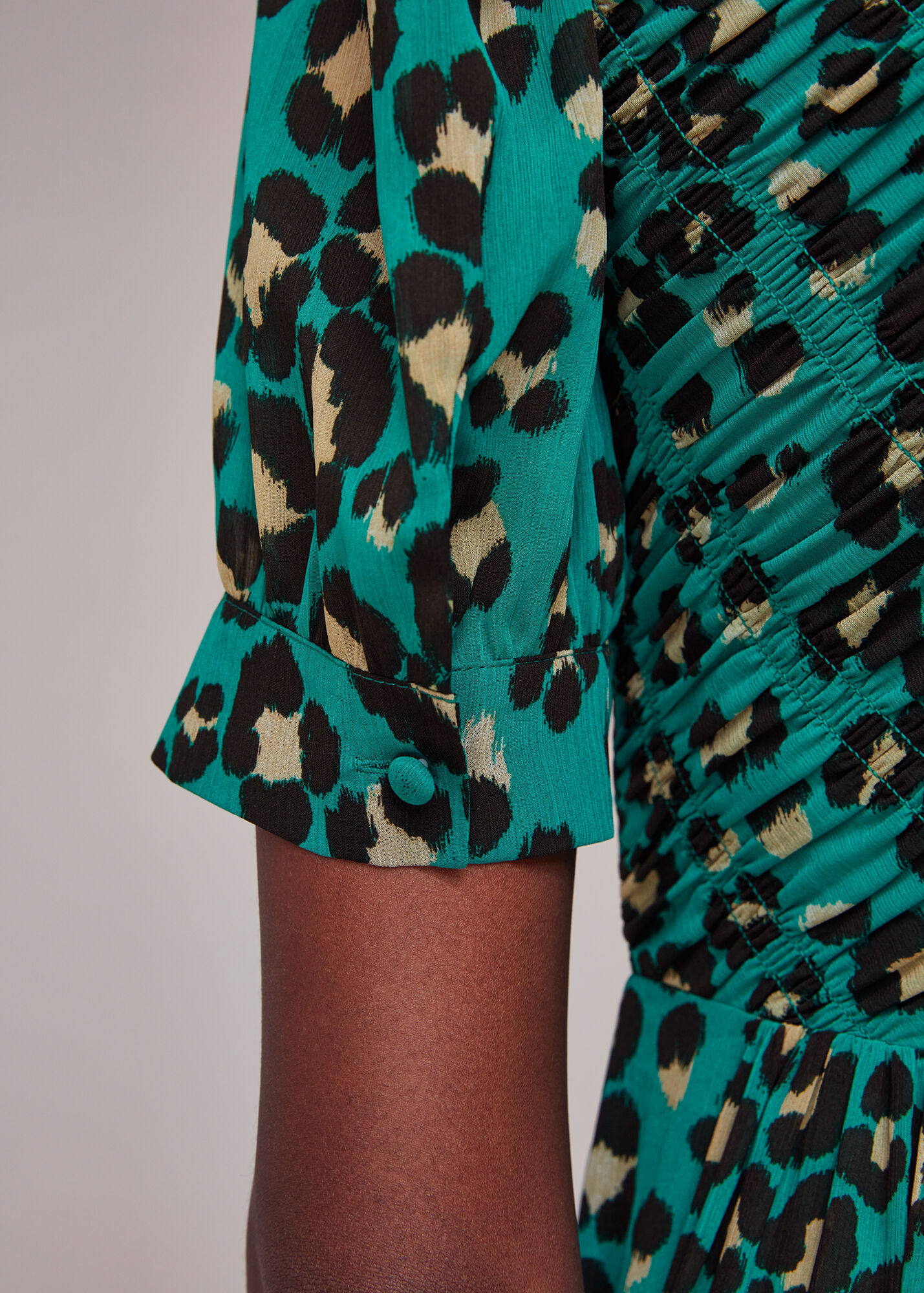 Green/Multi Painted Leopard Shirred Dress | WHISTLES | Whistles AU