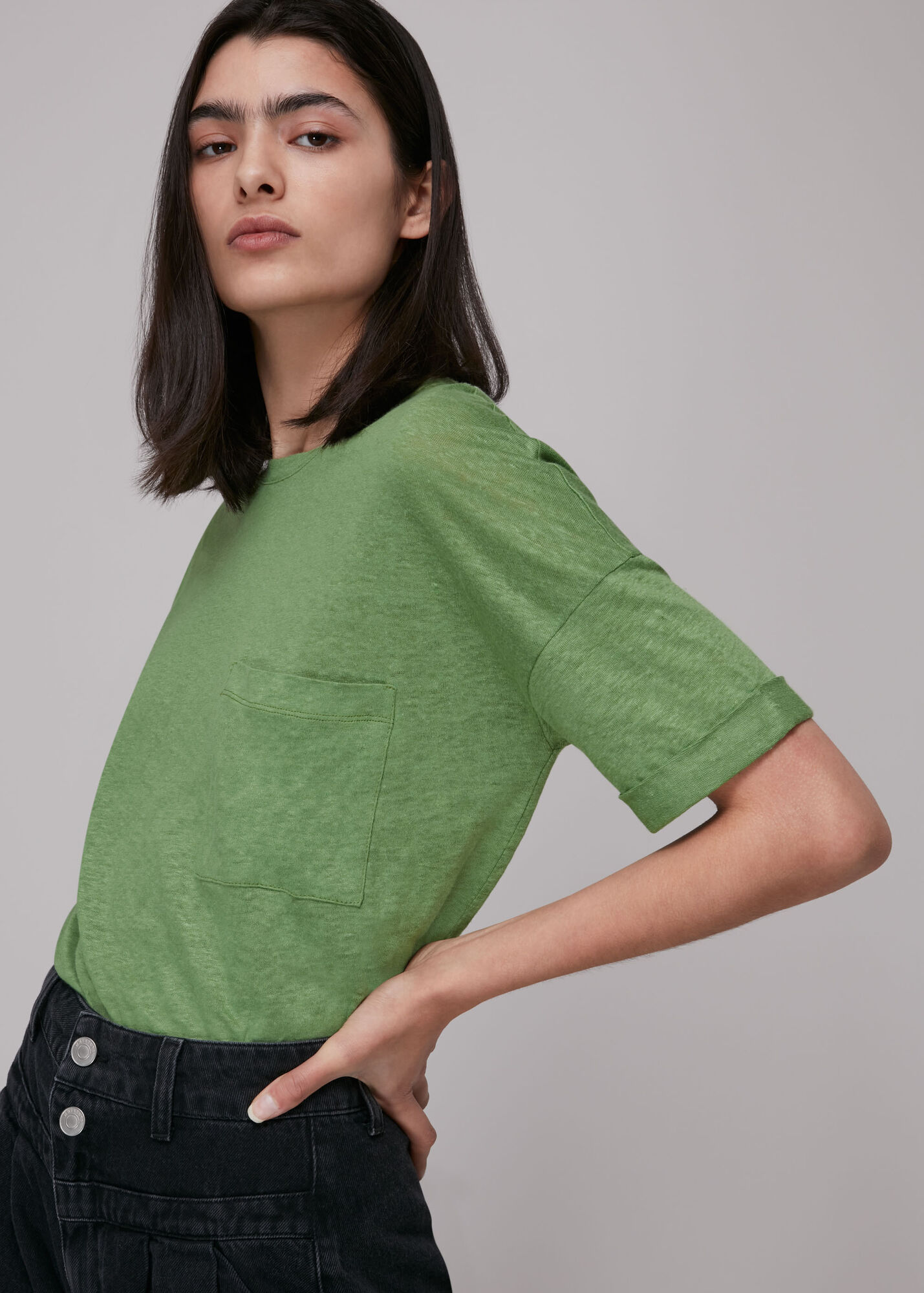 Green Linen Pocket Top | WHISTLES