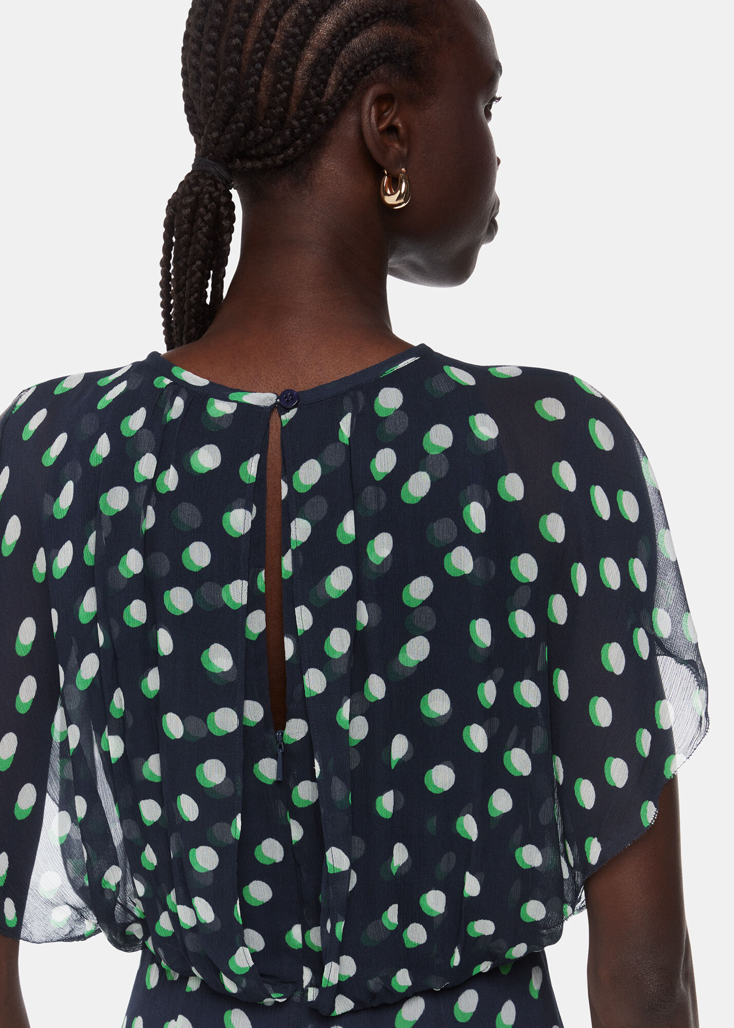 Navy/Multi Moon Spot Print Midi Dress | WHISTLES | Whistles UK