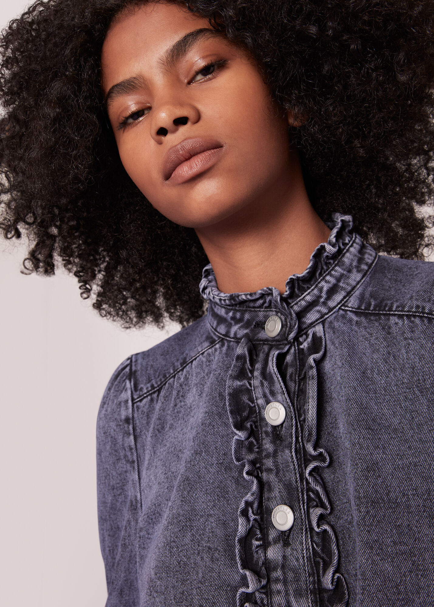 Acid Wash Ruffle Acid Wash Denim Blouse | WHISTLES | Whistles US