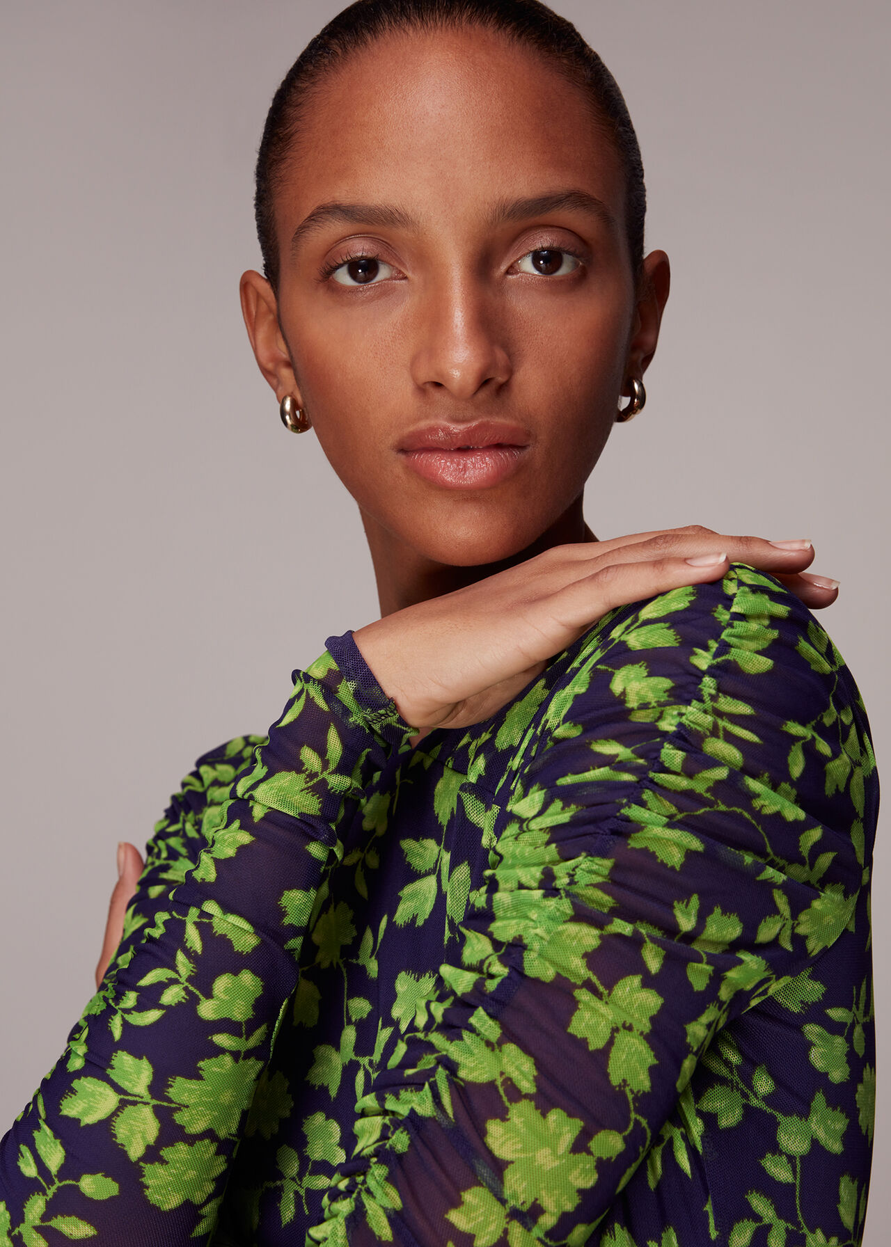 Green/Multi Linear Floral Mesh Dress | WHISTLES | Whistles UK