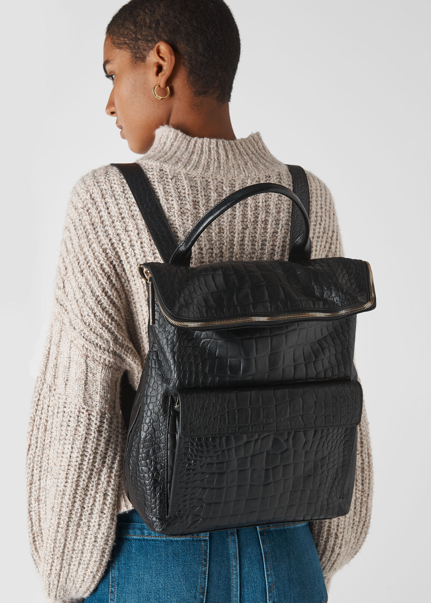Black Croc Verity Backpack | WHISTLES | Whistles UK