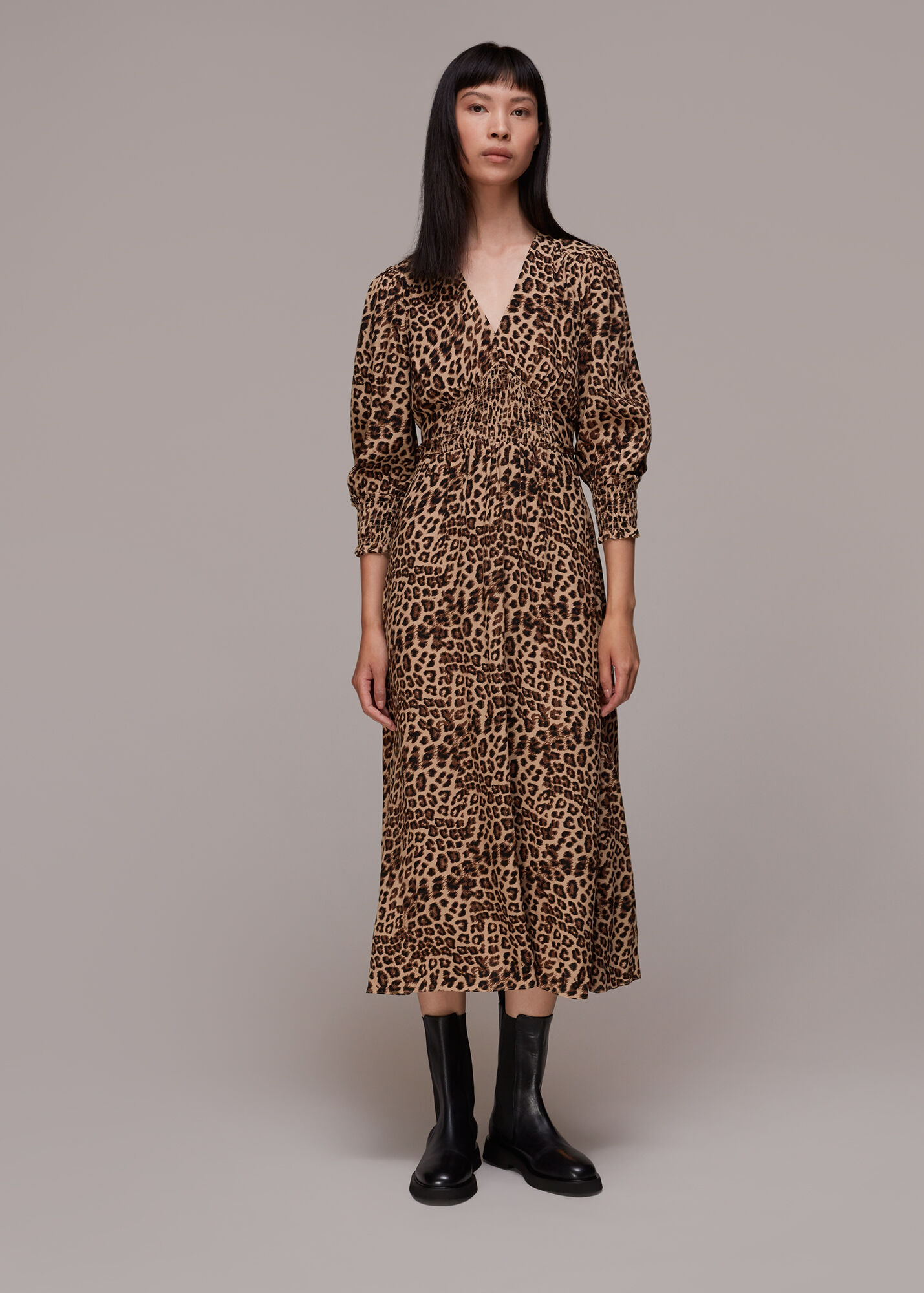 Leopard Print Jungle Cheetah Shirred Dress | WHISTLES