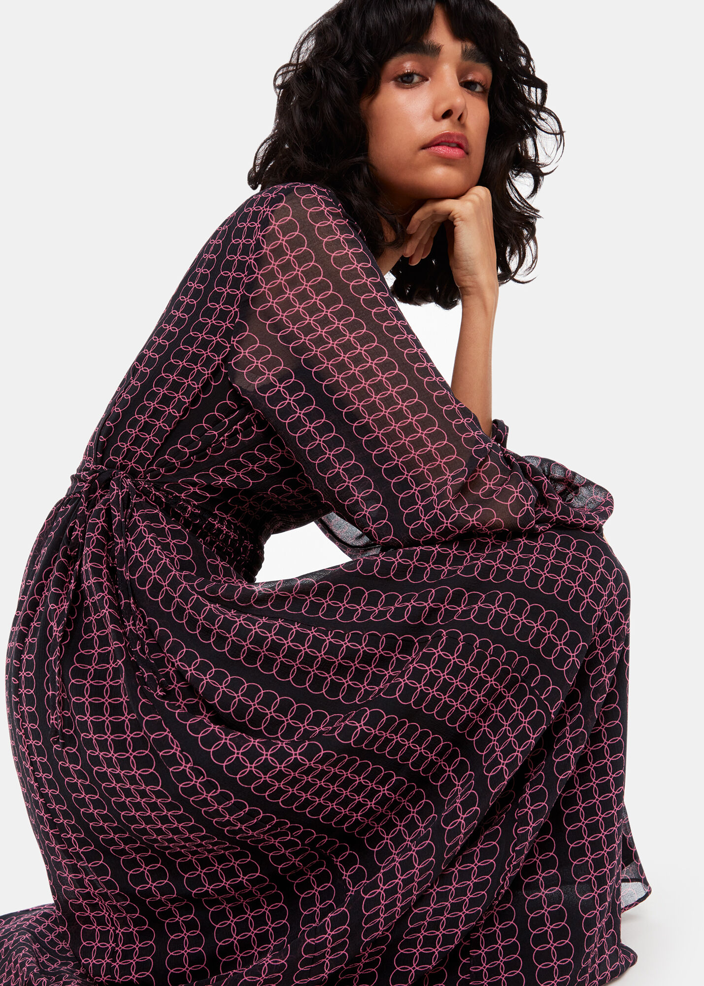 Black/Multi Circle Link Ivy Dress | WHISTLES | Whistles UK