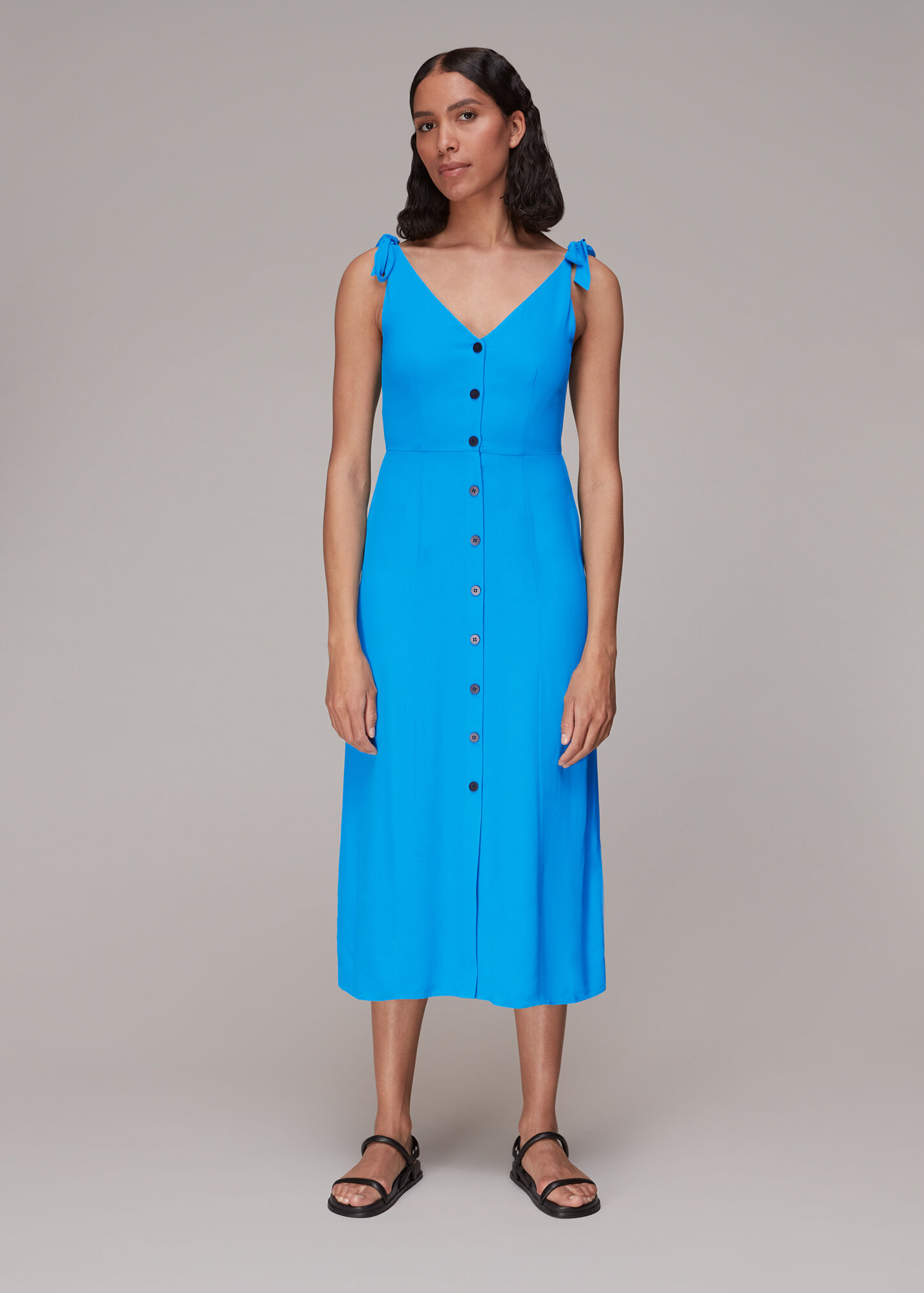 Blue Hanna Tie Shoulder Dress | WHISTLES | Whistles UK