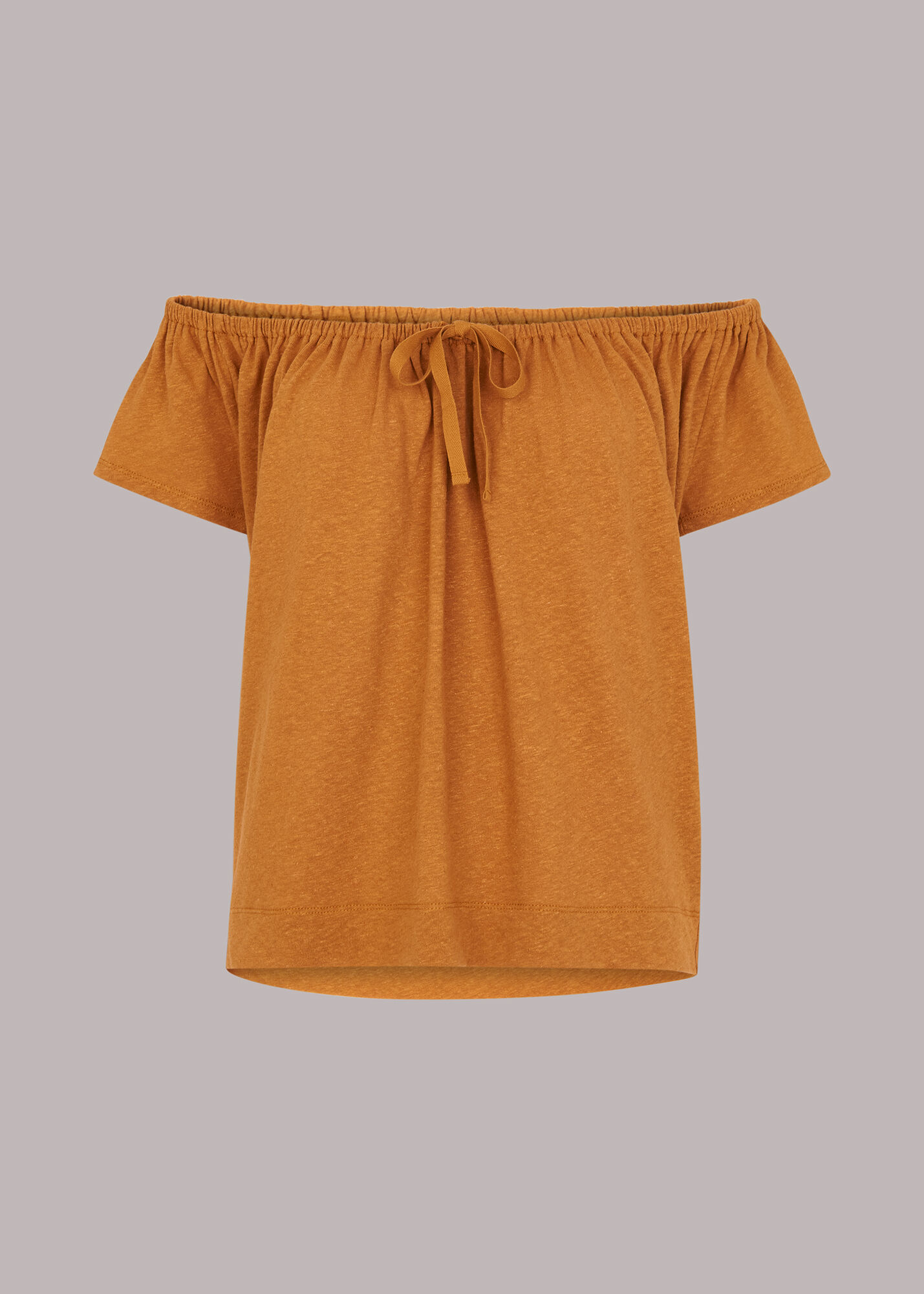 Rust Drawstring Linen Bardot Top | WHISTLES | Whistles UK