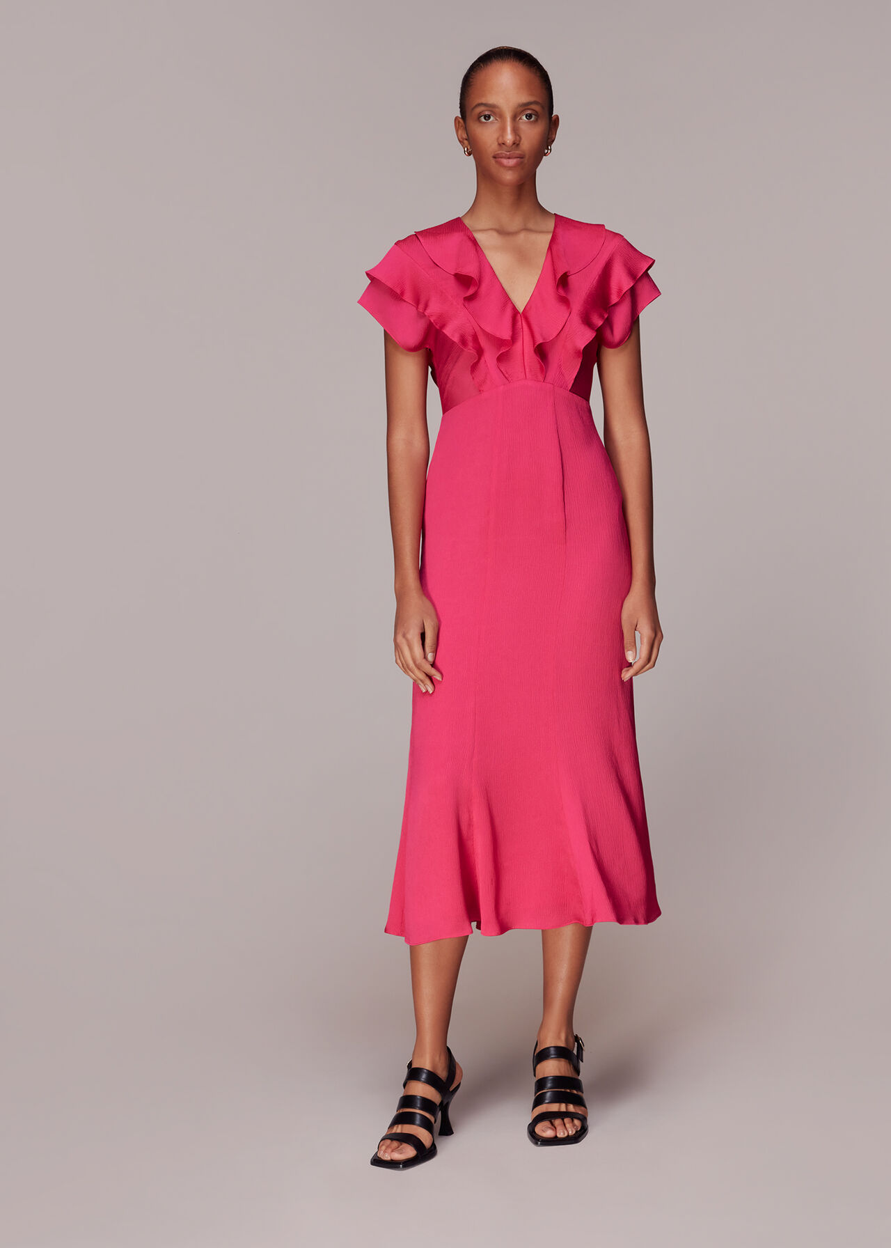 Pink Adeline Frill Midi Dress | WHISTLES | Whistles US