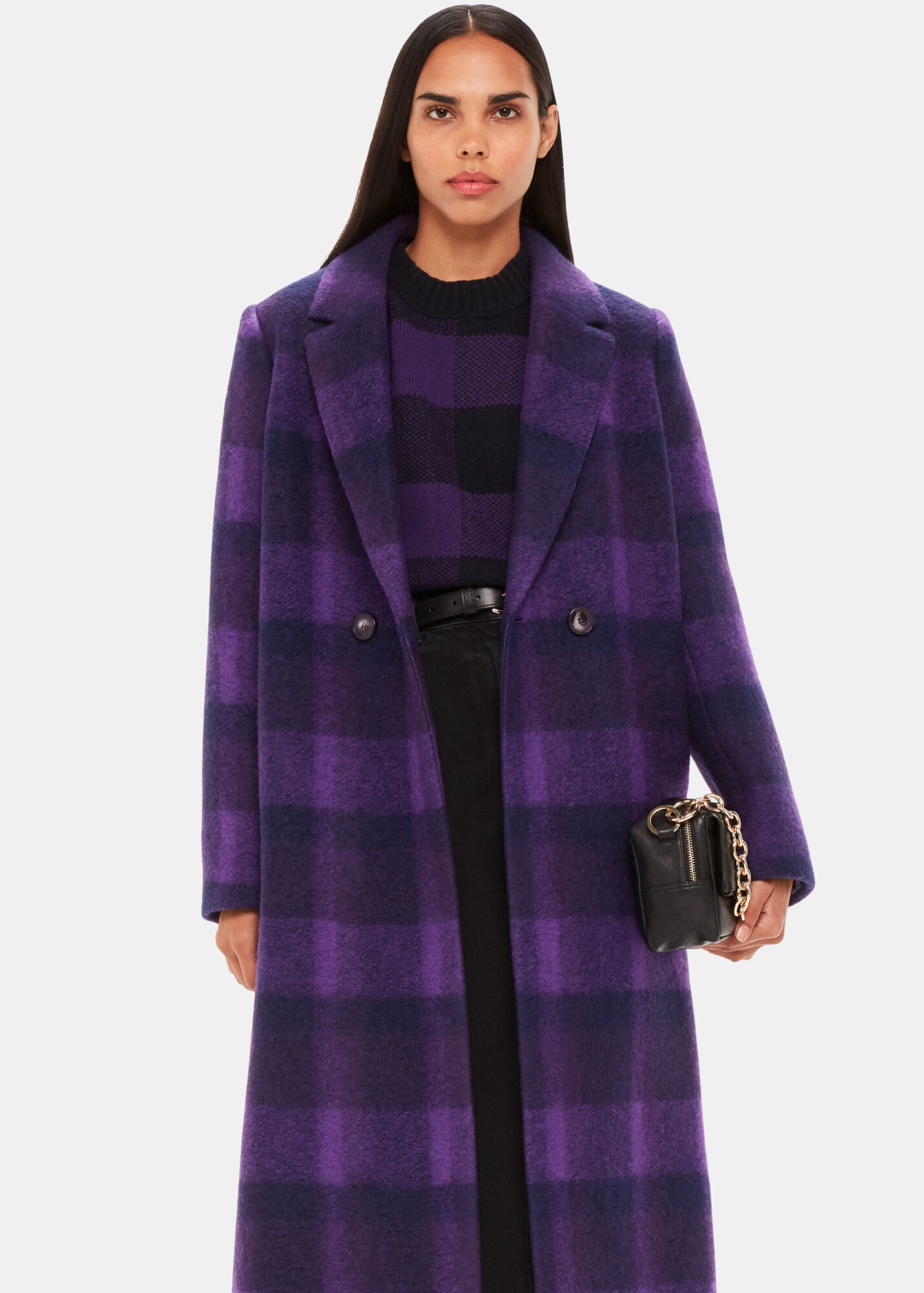 Purple Camila Wool Check Coat | WHISTLES | Whistles UK