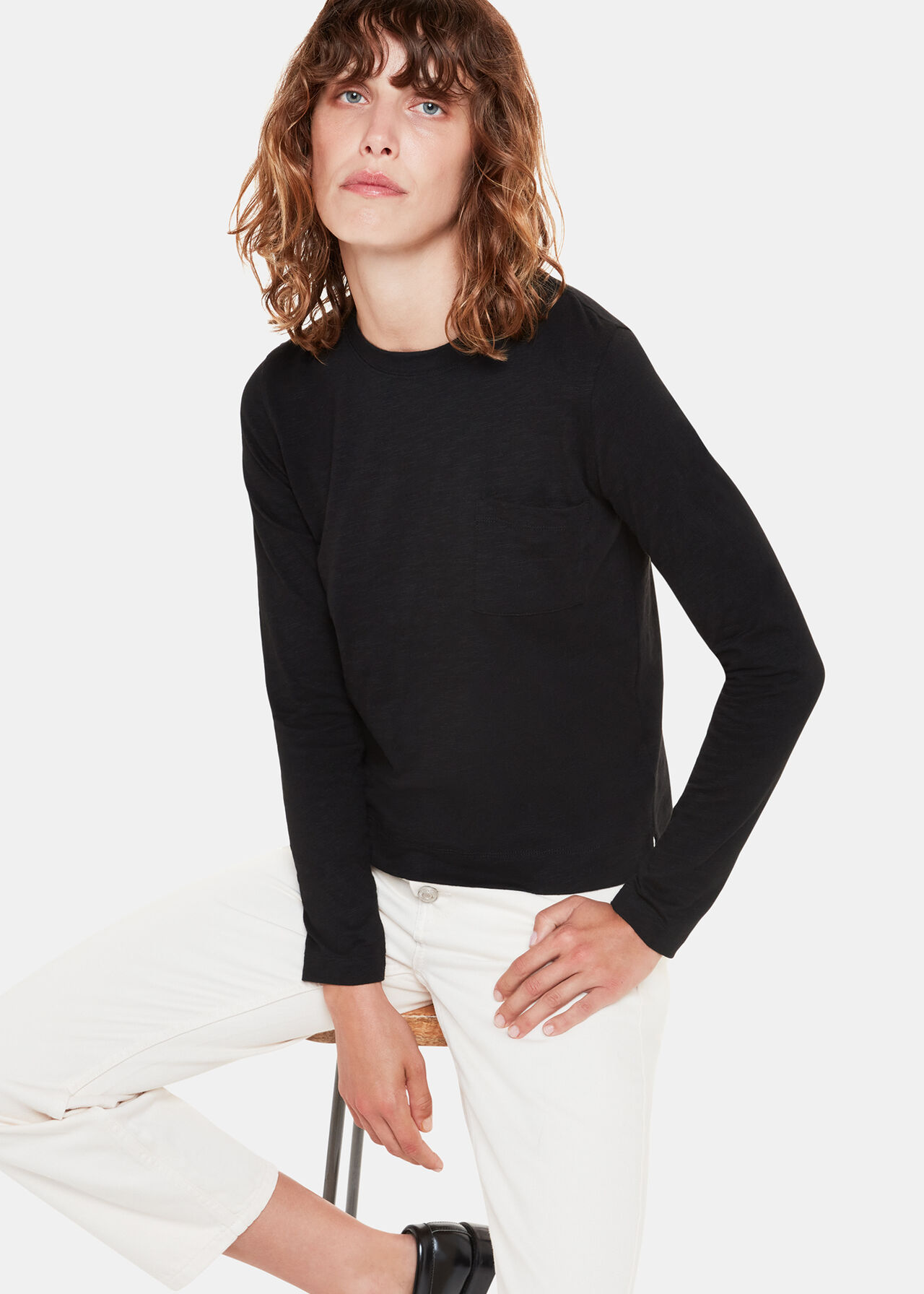 Black Crew Neck Pocket Top | WHISTLES