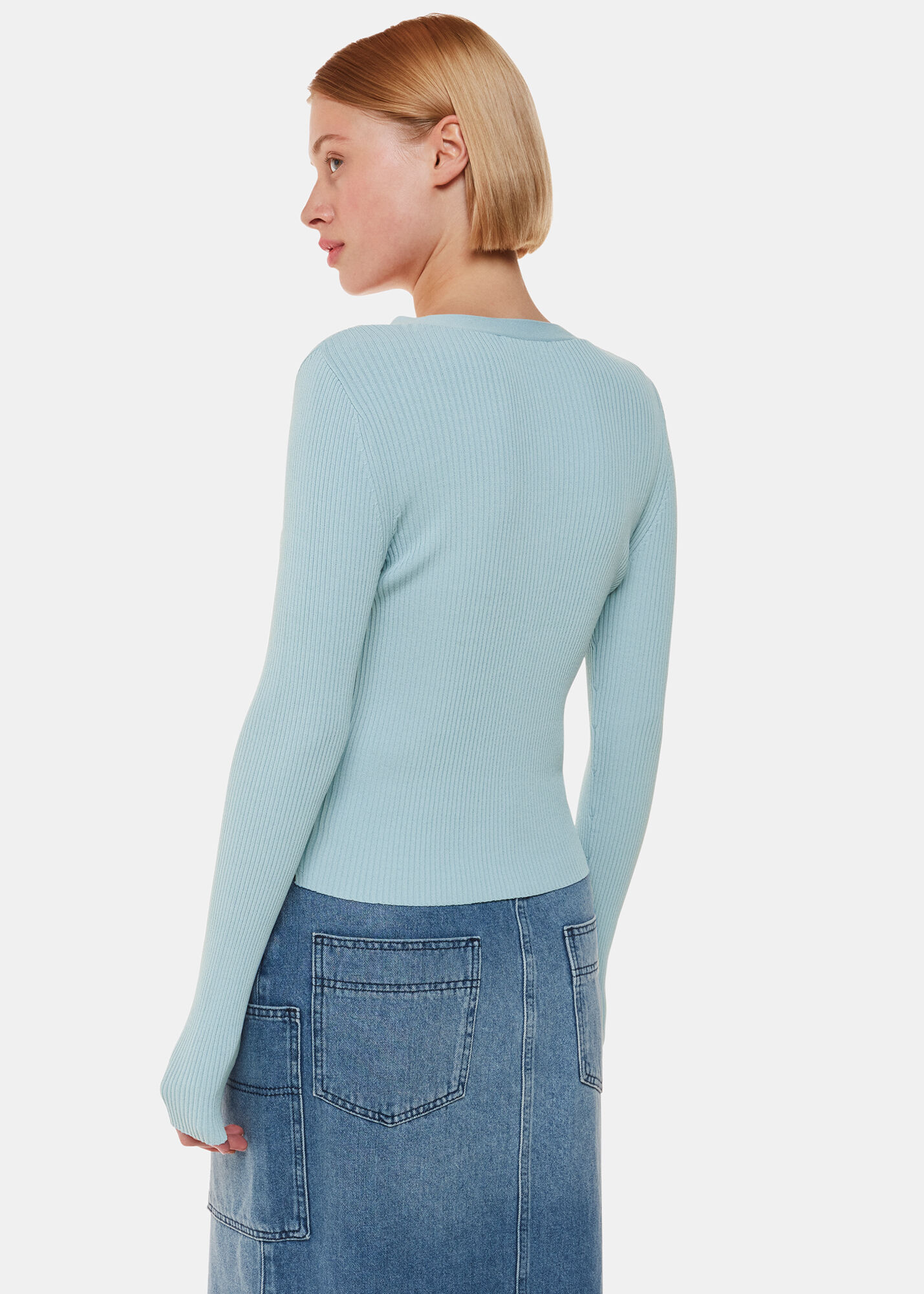 Blue Ribbed V Neck Cardigan | WHISTLES | Whistles UK