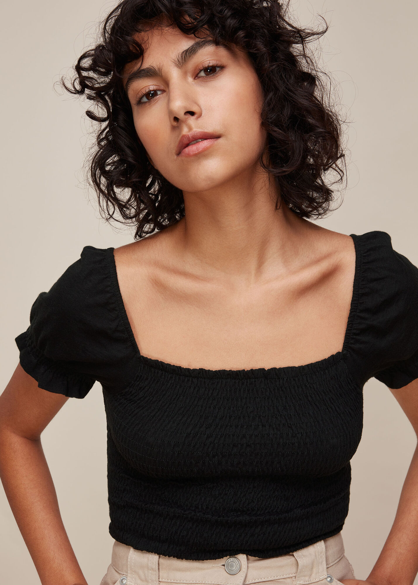Black Bex Rouched Frill Top | WHISTLES | Whistles UK