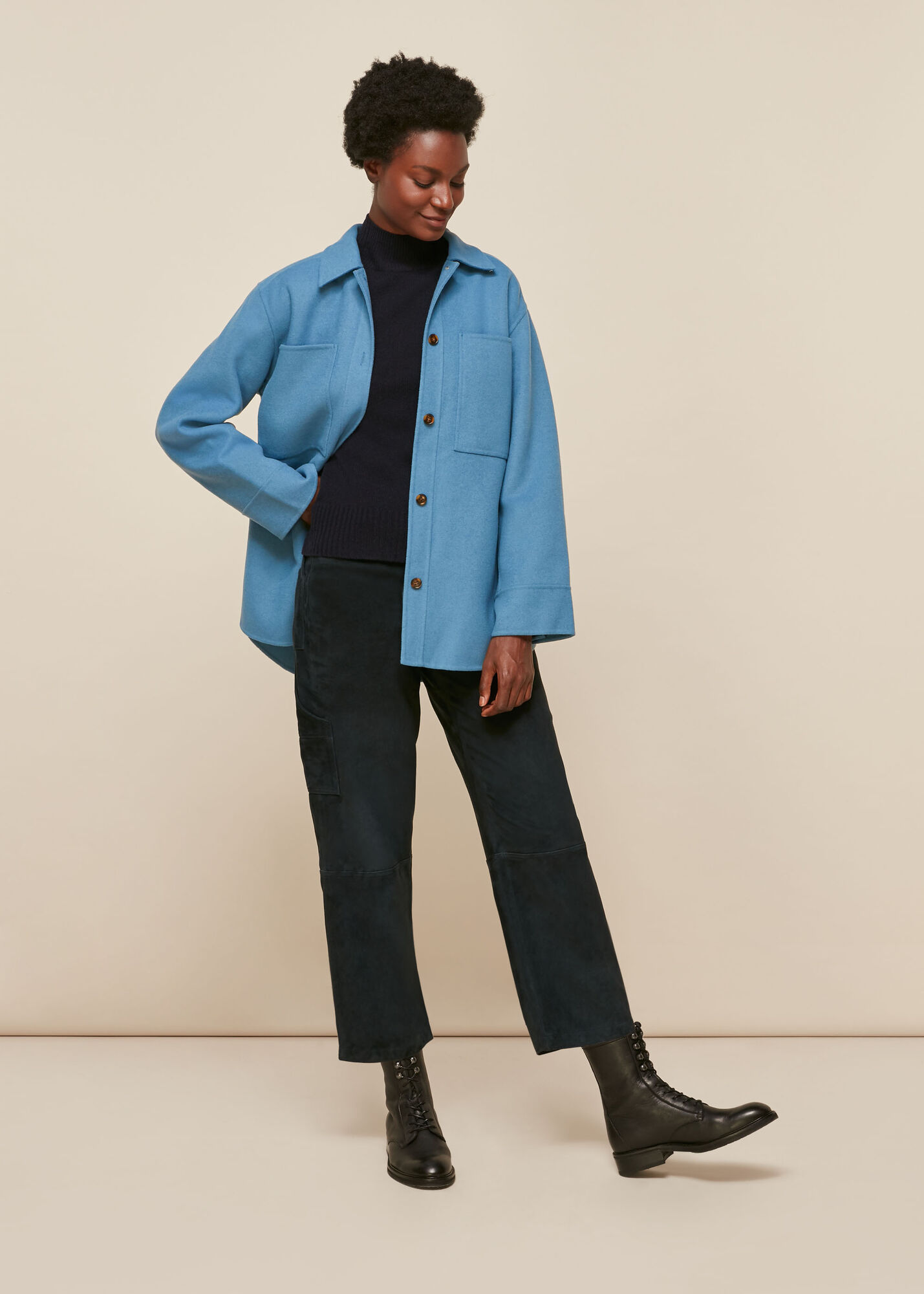 Pale Blue Classic Wool Overshirt | WHISTLES | Whistles UK