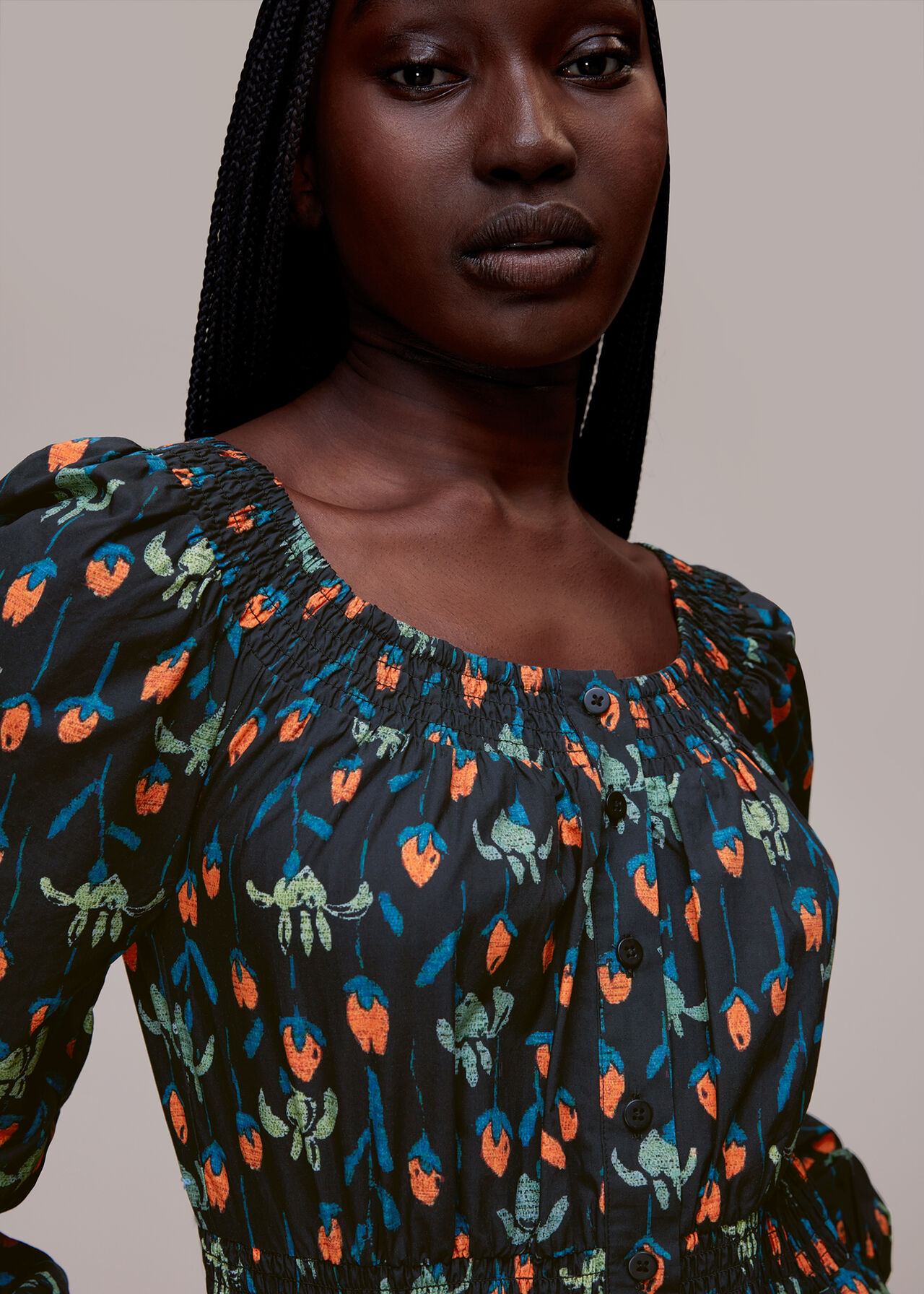 Blackmulti Tulips Print Poplin Midi Dress Whistles Whistles Row