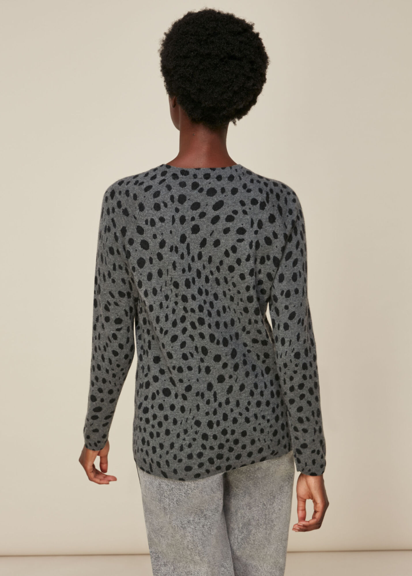 Grey/Multi Cashmere Dalmatian Print Knit | WHISTLES