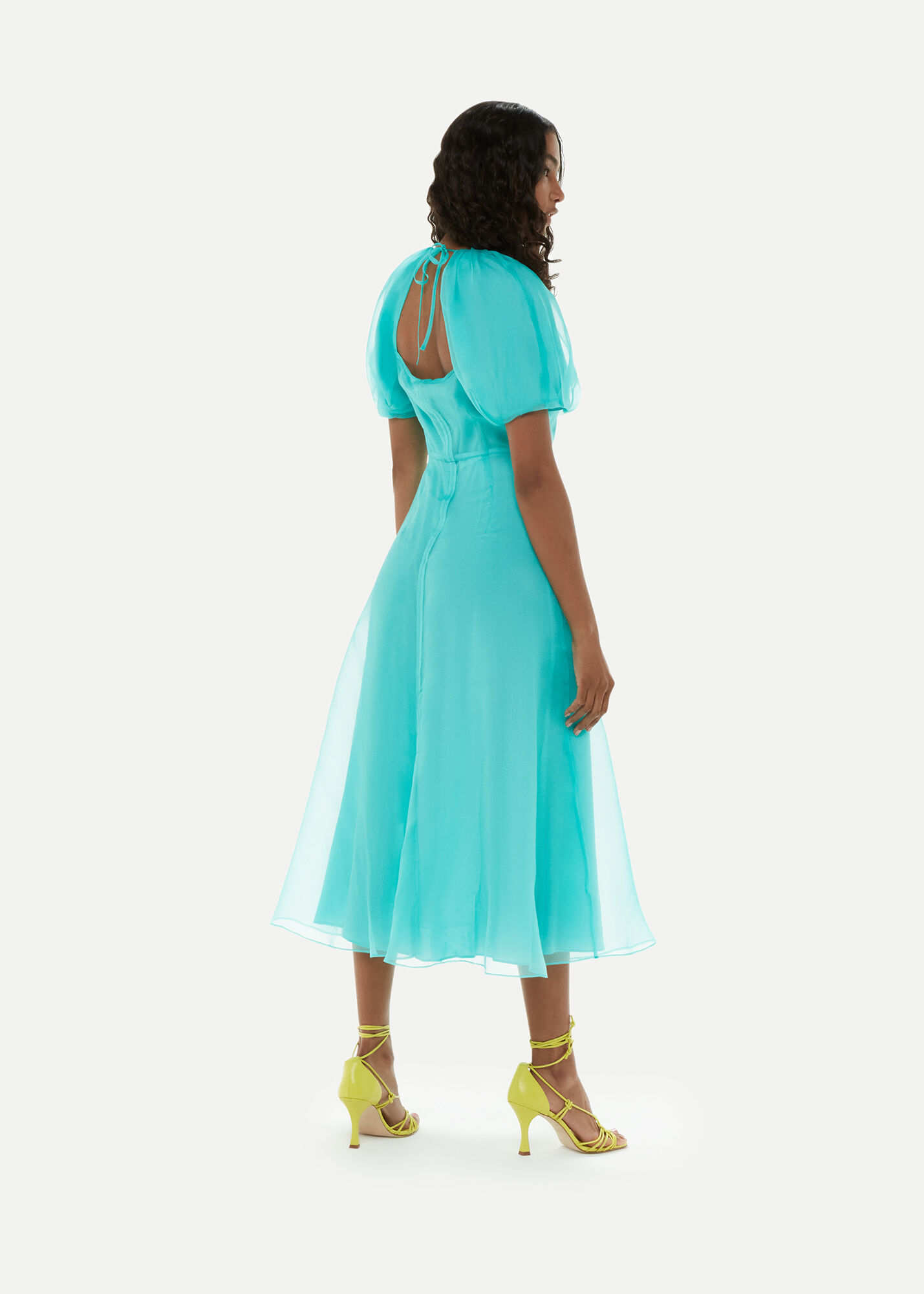 Turquoise Organza Silk Puff Sleeve Dress | WHISTLES | Whistles UK