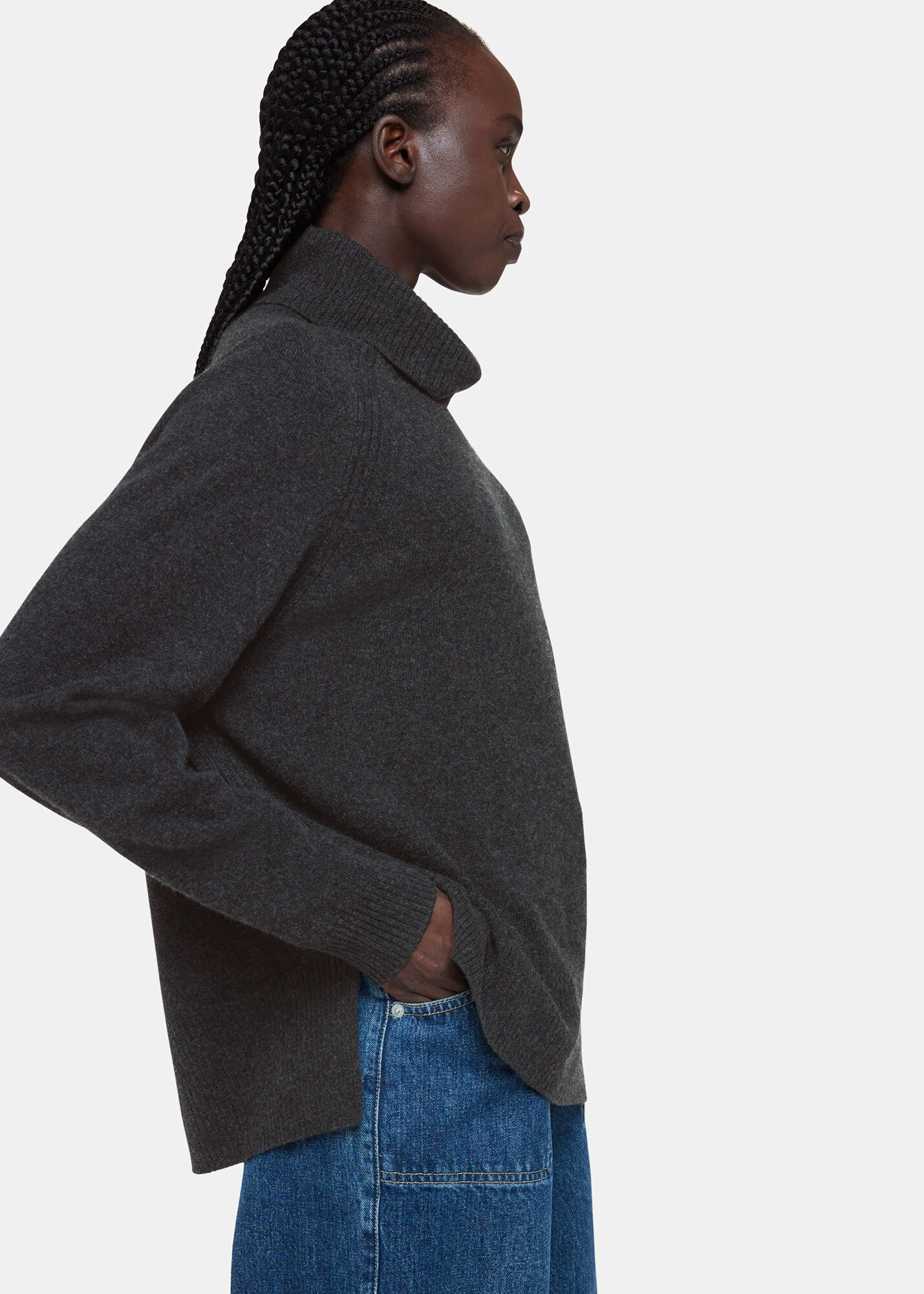 Dark Grey Cashmere Roll Neck Jumper | Whistles | Whistles UK