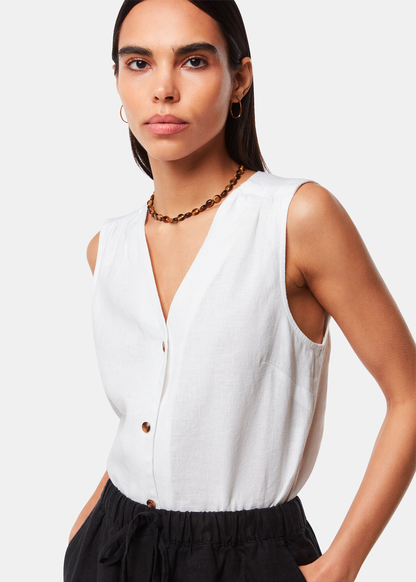 White Laura Linen Tank | WHISTLES | Whistles UK