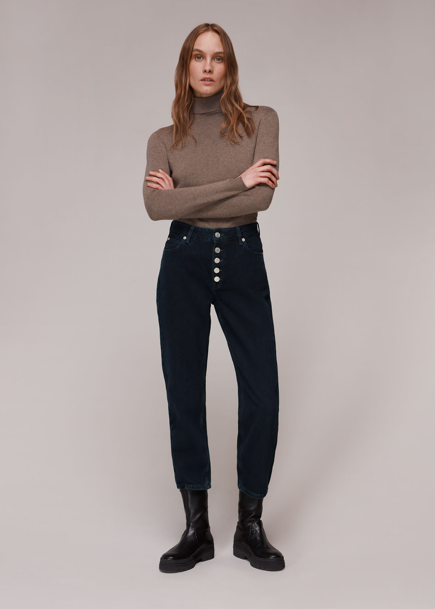 Dark Denim Straight Leg Button Up Jeans | Whistles