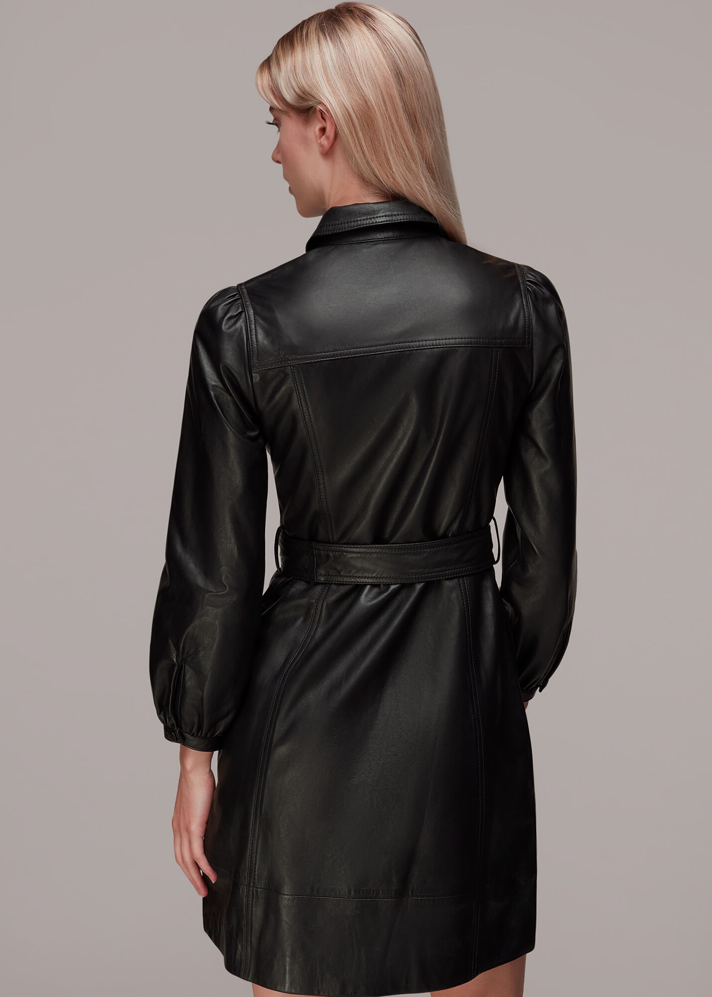 Black Phoebe Short Leather Dress | WHISTLES | Whistles UK
