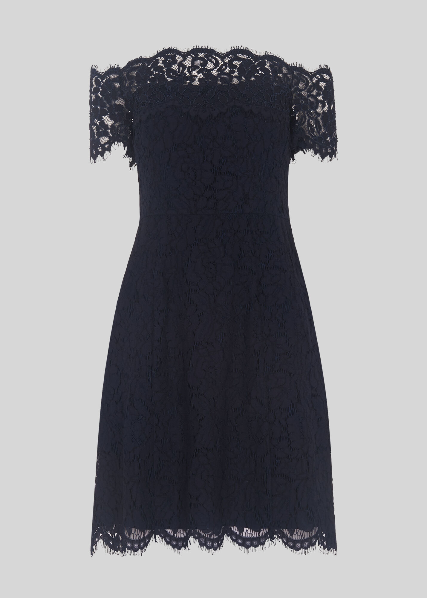Navy Off Shoulder Lace Dress | WHISTLES | Whistles UK