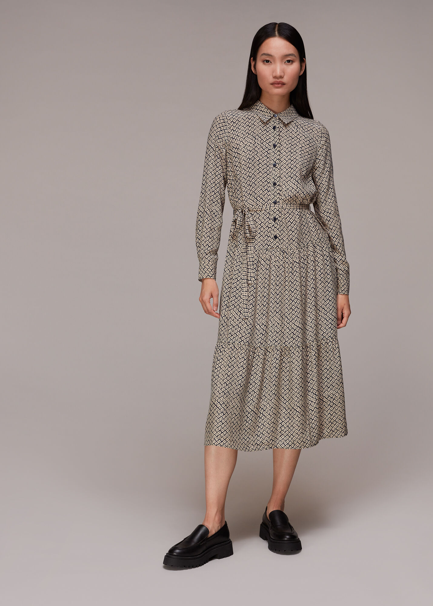 Navy/Multi Clover Print Shirt Dress | WHISTLES | Whistles UK