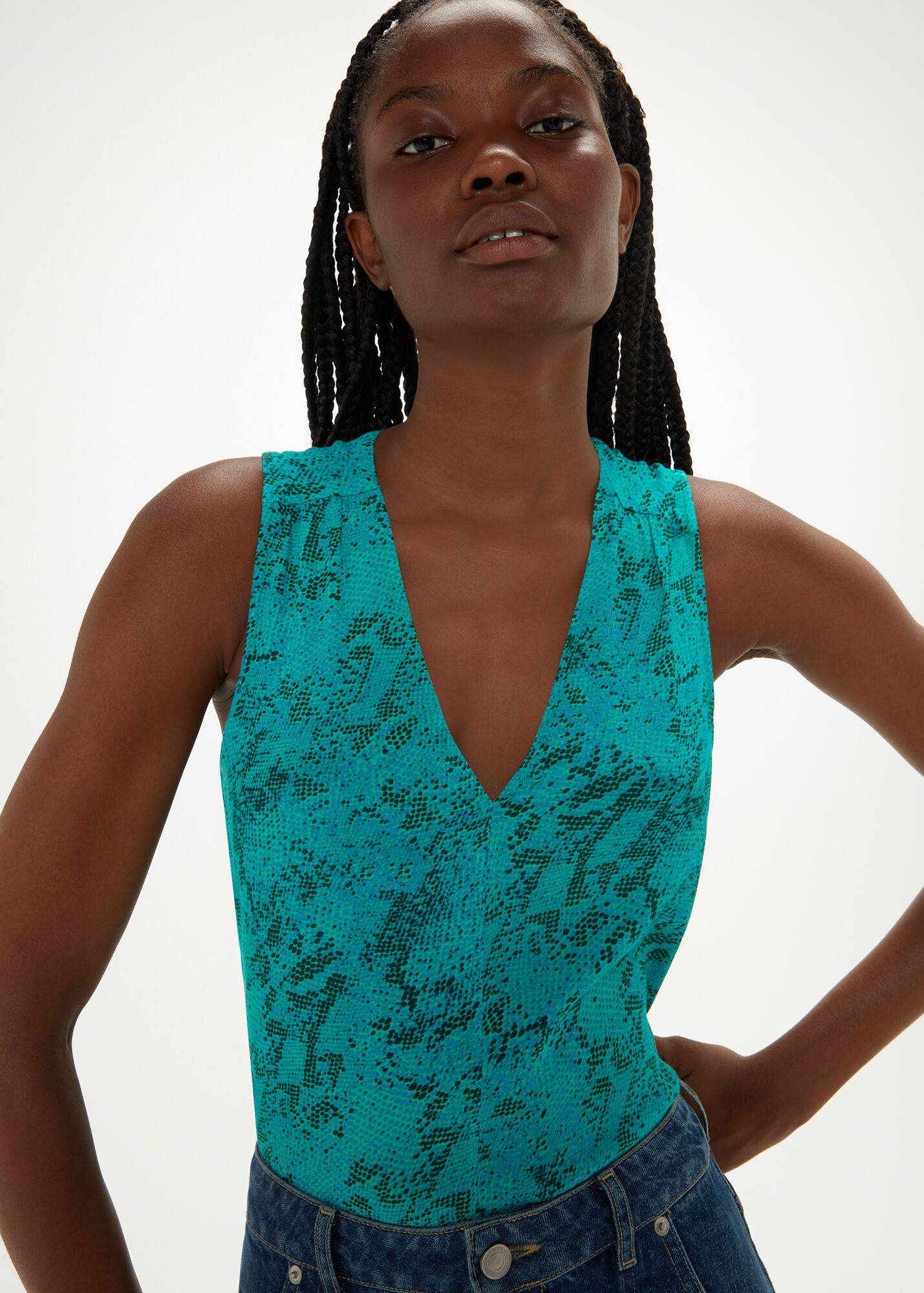 Teal/Multi Diagonal Snake Vest Top | WHISTLES | Whistles UK