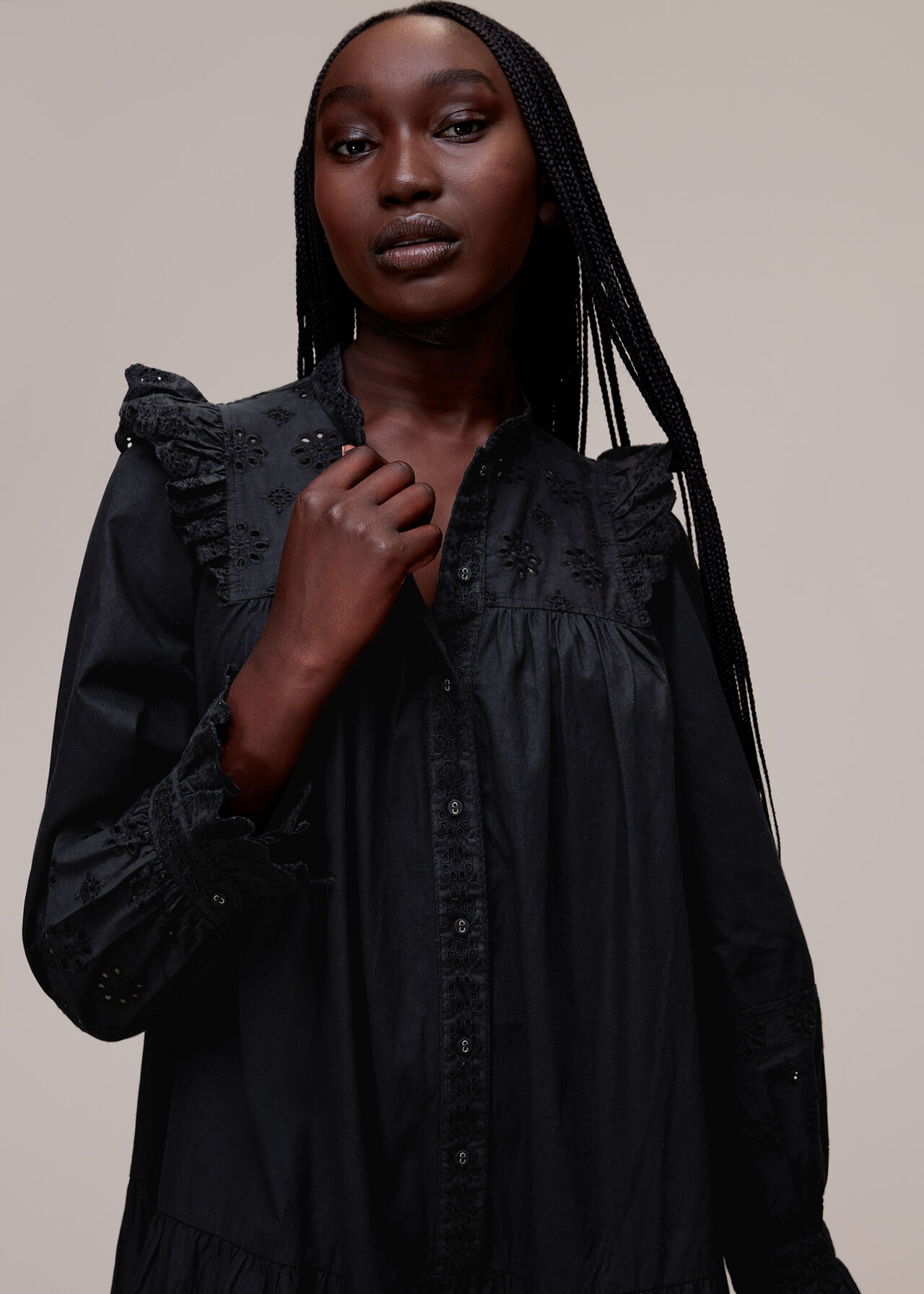 Black Talula Broderie Trapeze Dress | WHISTLES | Whistles