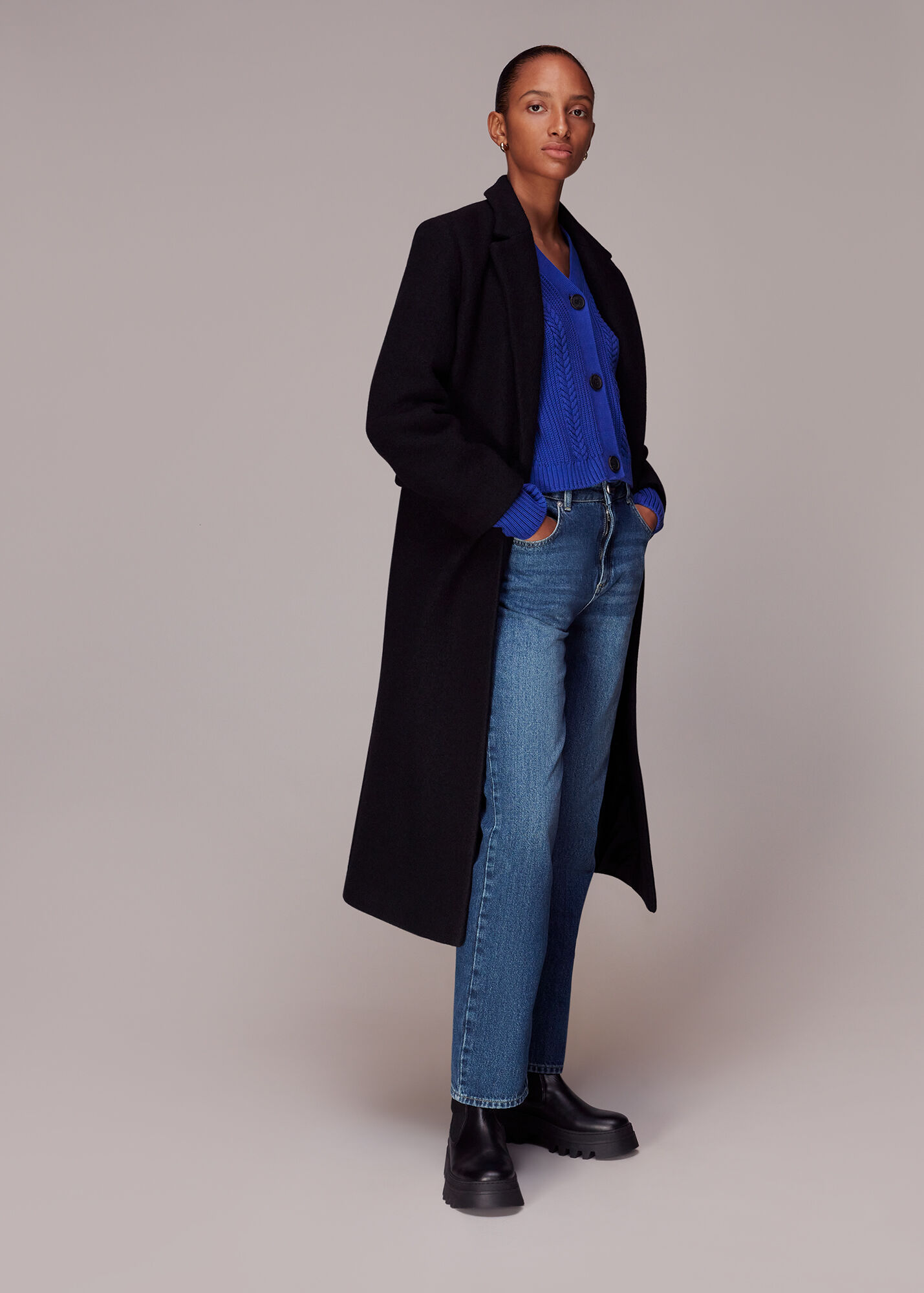 Blue Cropped Cable Cardigan Whistles