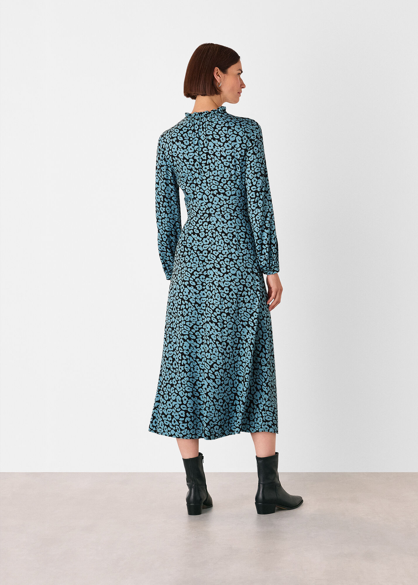 Blue/Multi Fuzzy Leopard Midi Dress | WHISTLES | Whistles UK