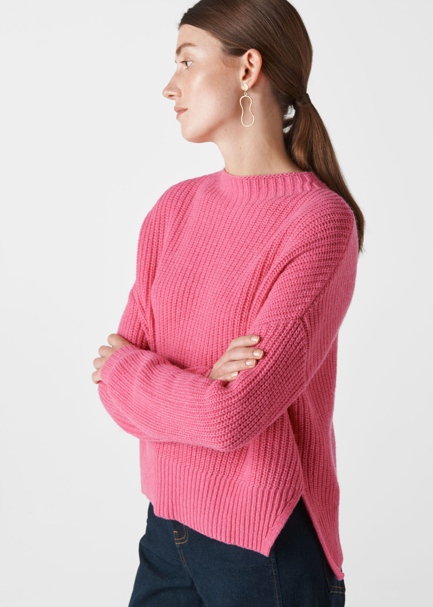 Pink Ribbed Oversized Sweater | WHISTLES | Whistles UK