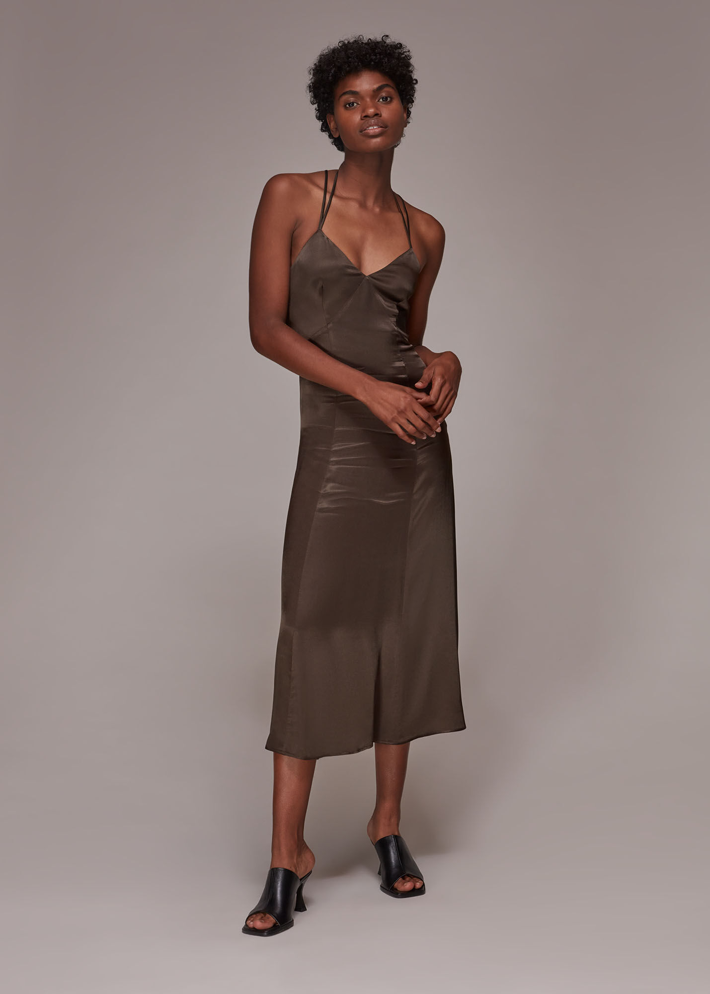 Brown Satin Cami Dress | WHISTLES | Whistles UK