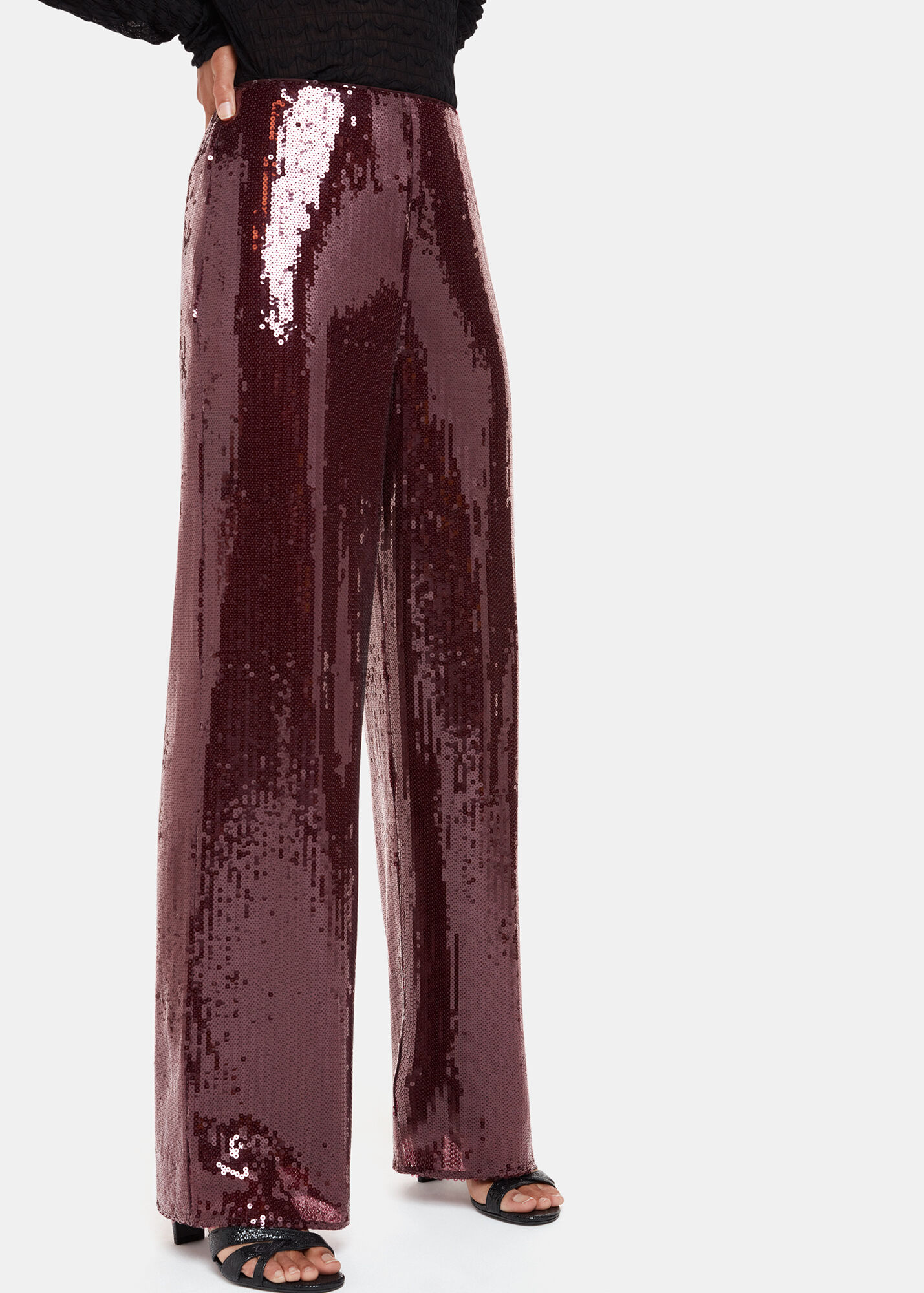 High Waisted Sequin Trousers In Burgundy | Whistles | Whistles UK