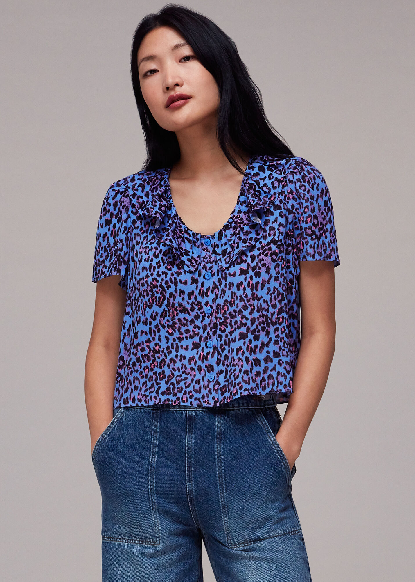 Purple/Multi Cheetah Print Blouse | WHISTLES | Whistles UK