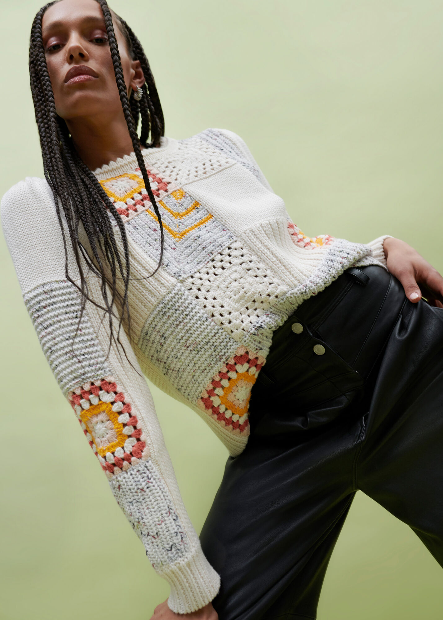 Multicolour Patchwork Crochet Jumper | WHISTLES | Whistles UK