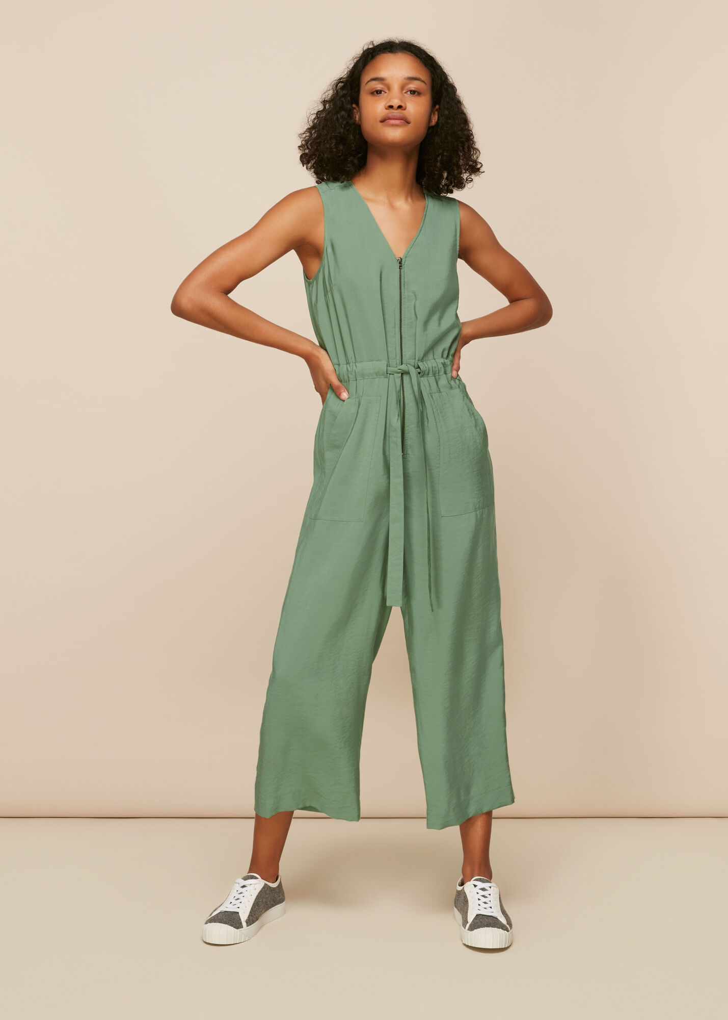 Green Corey Zip Casual Jumpsuit | WHISTLES | Whistles UK