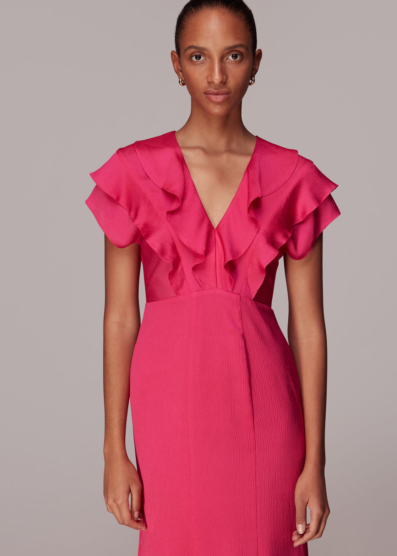 Pink Adeline Frill Midi Dress | WHISTLES | Whistles AU