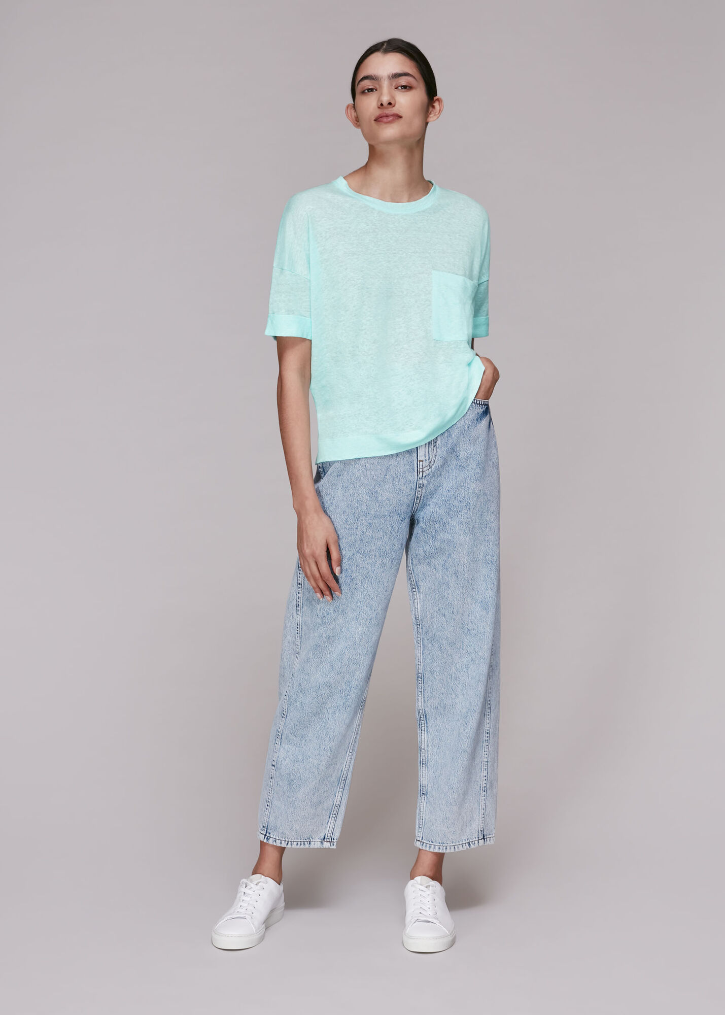 Turquoise Linen Pocket Top | WHISTLES | Whistles UK