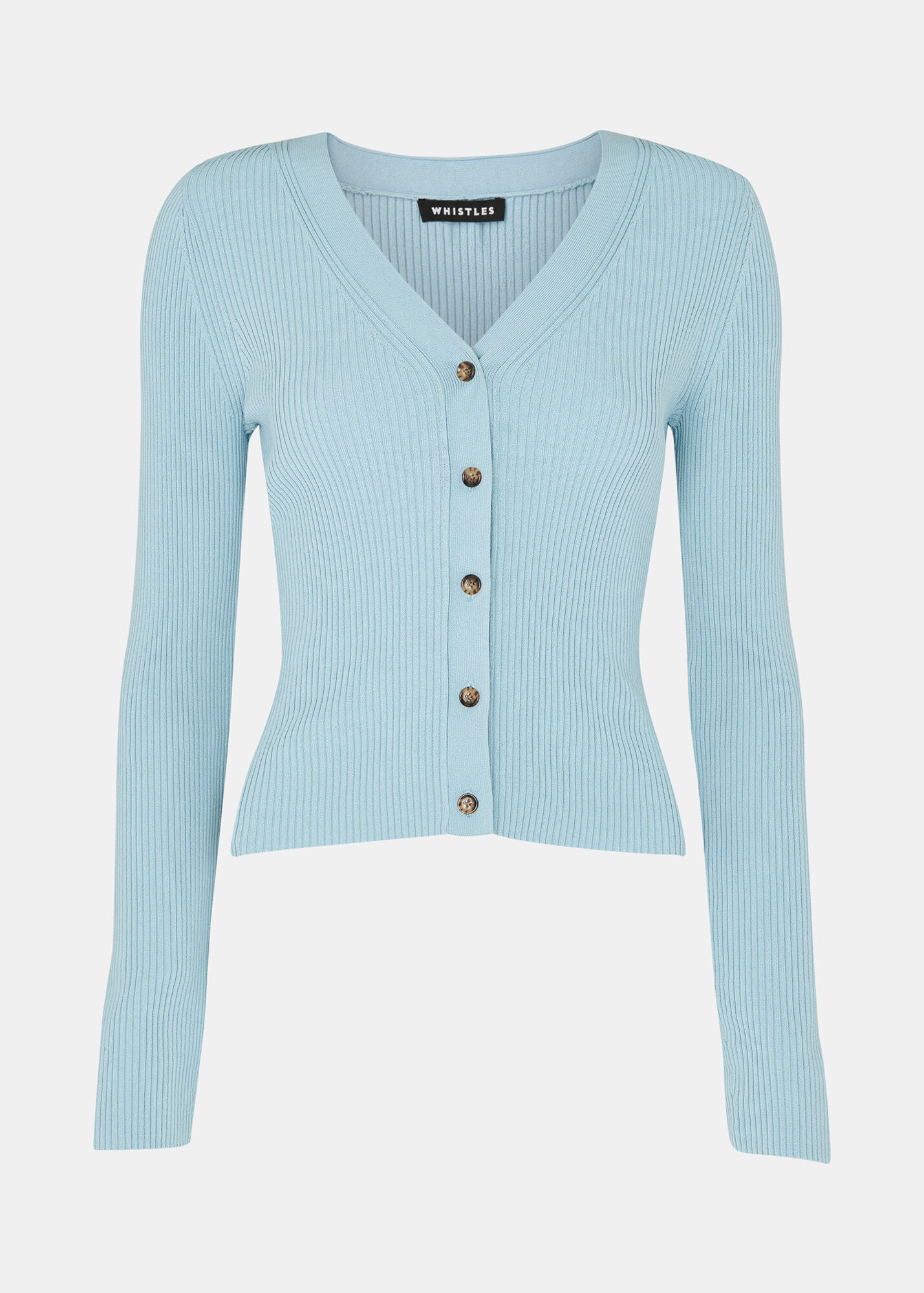 Blue Ribbed V Neck Cardigan | WHISTLES | Whistles UK