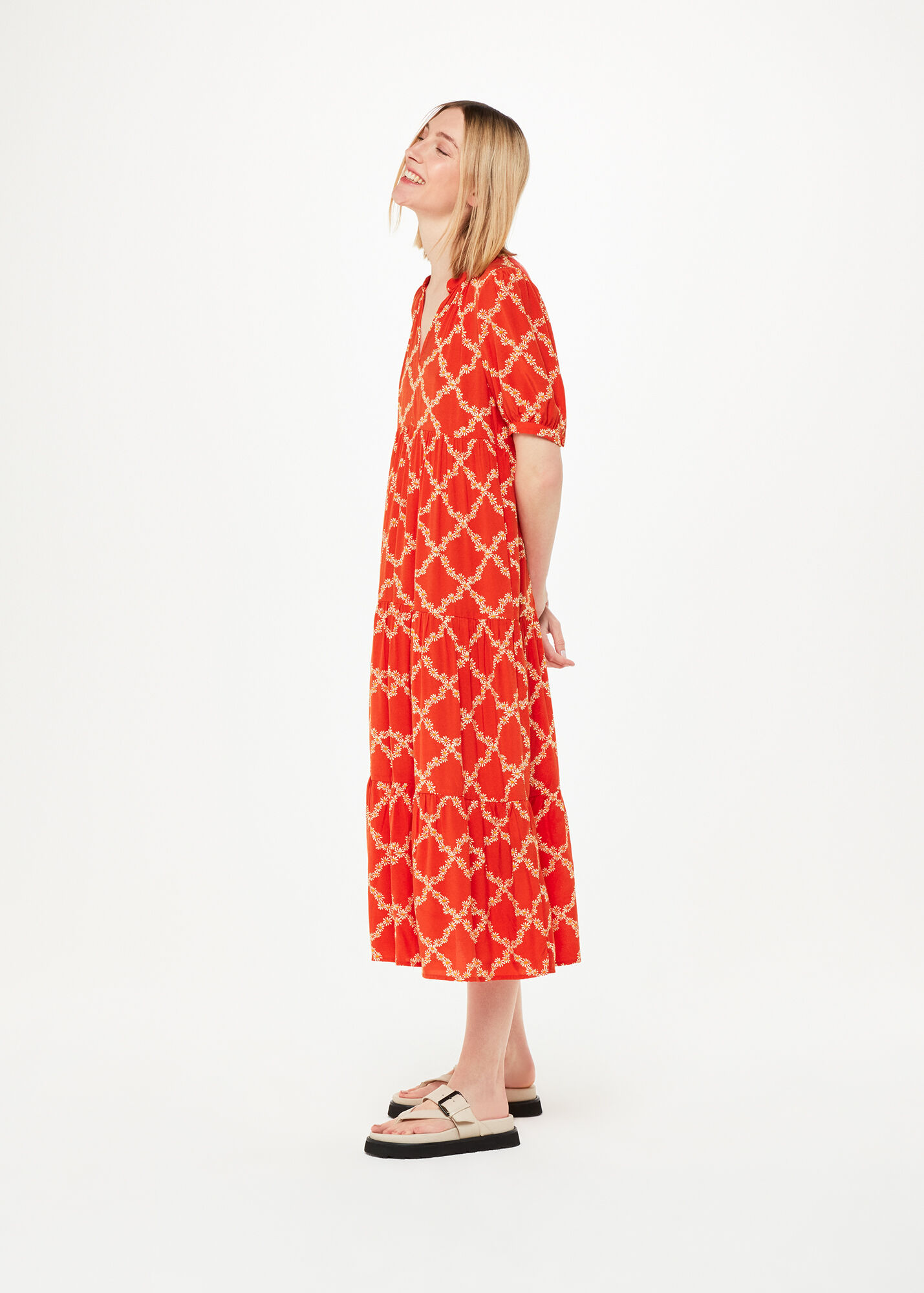 Red/Multi Daisy Trellis Trapeze Dress | WHISTLES | Whistles UK