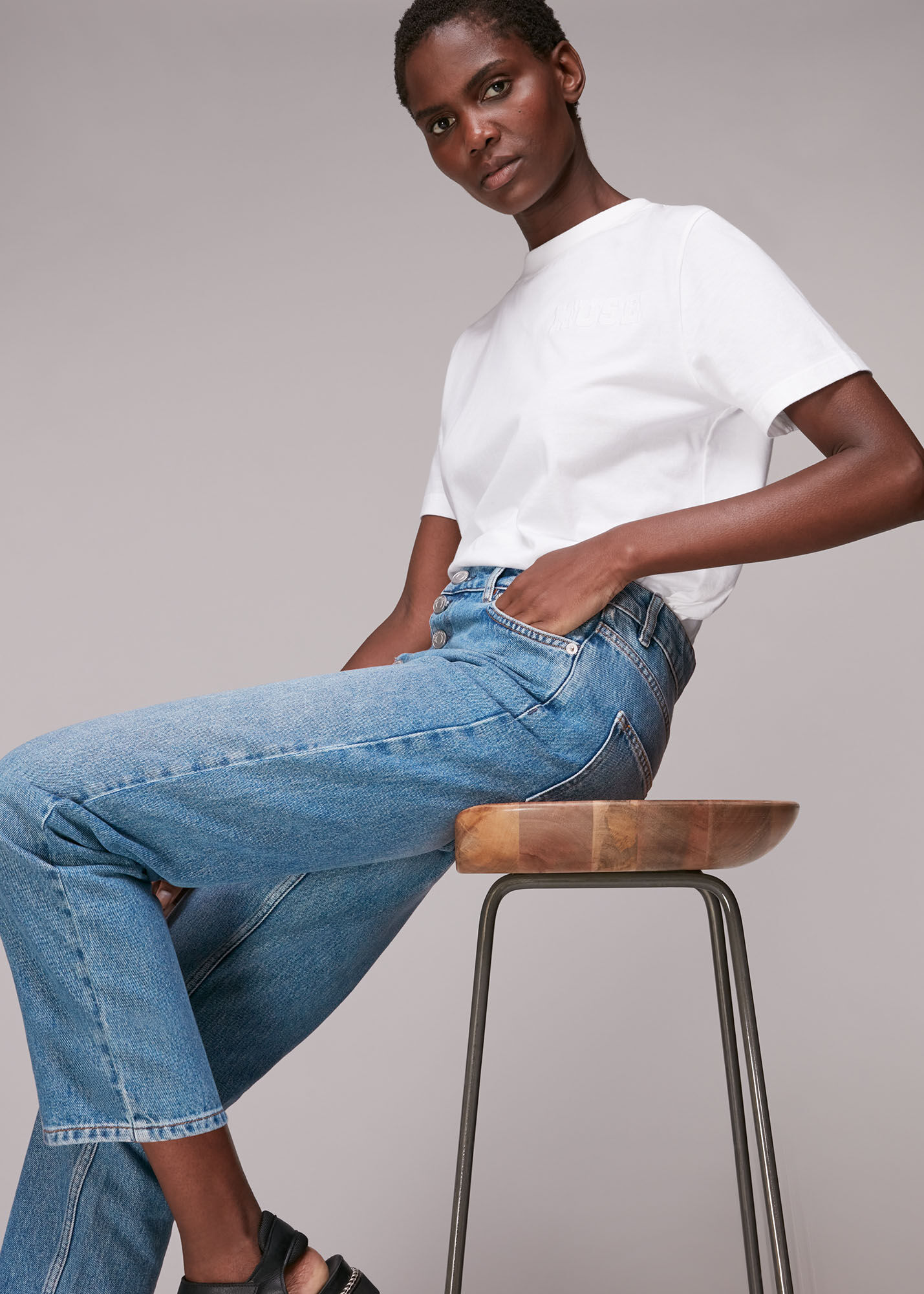 Denim Blue Straight-Leg Button Up Jeans | Whistles